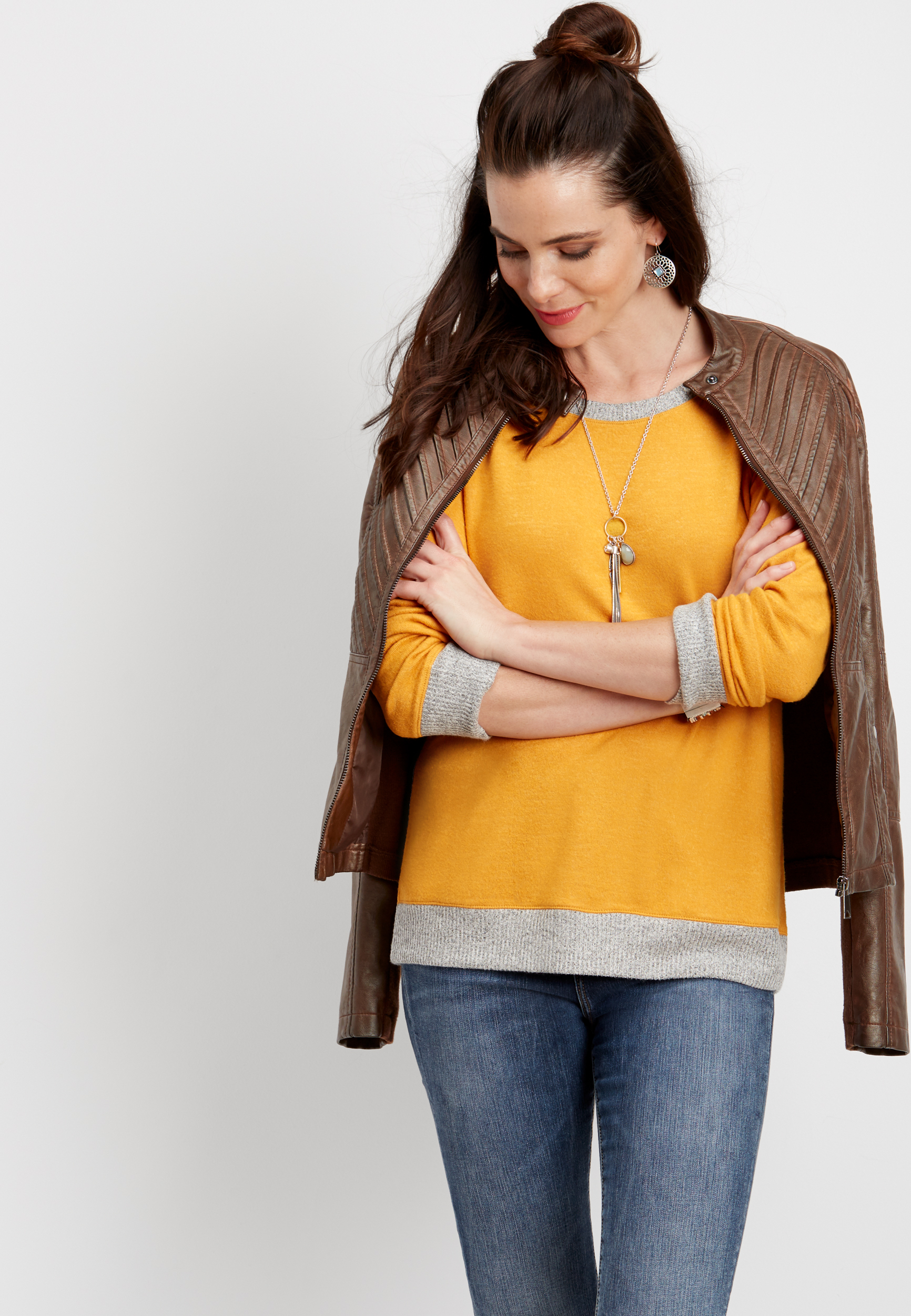 gold brushed basic pullover sweater | maurices