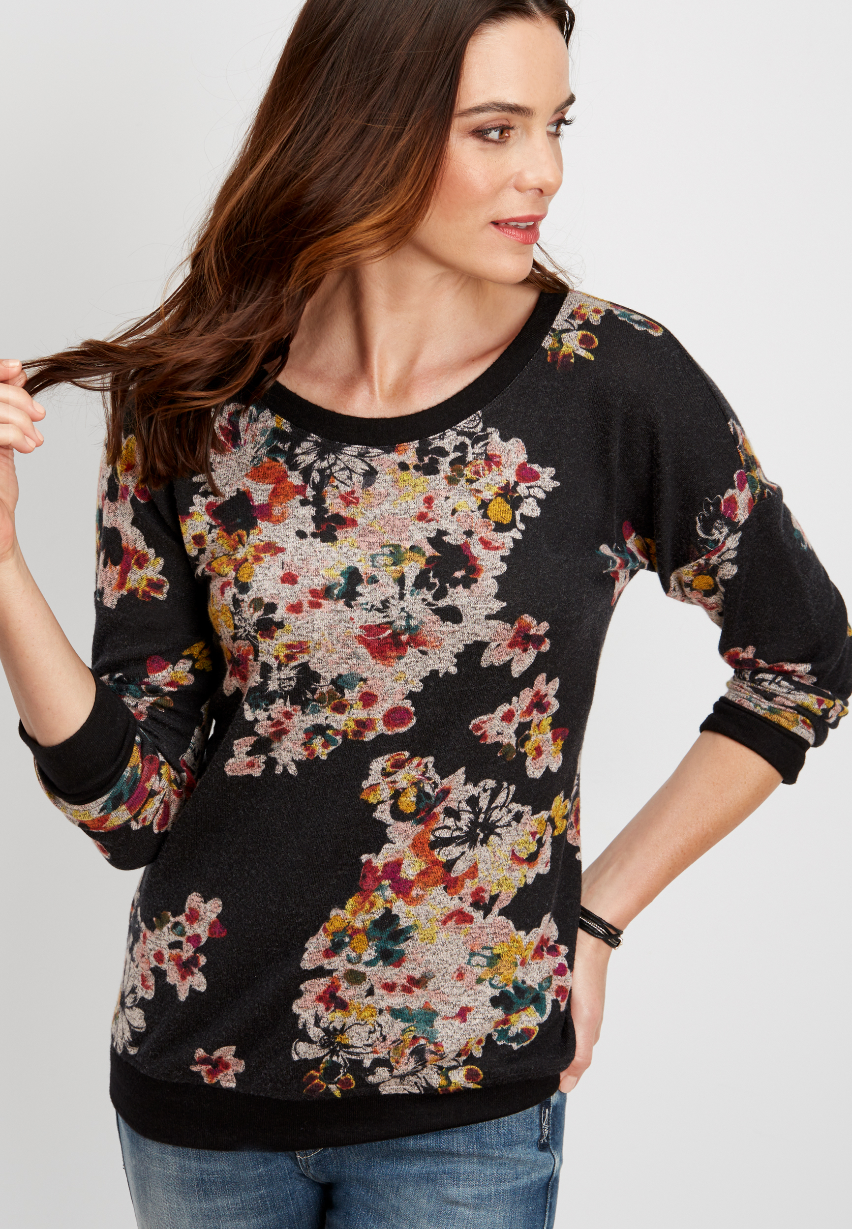 brushed floral basic pullover | maurices