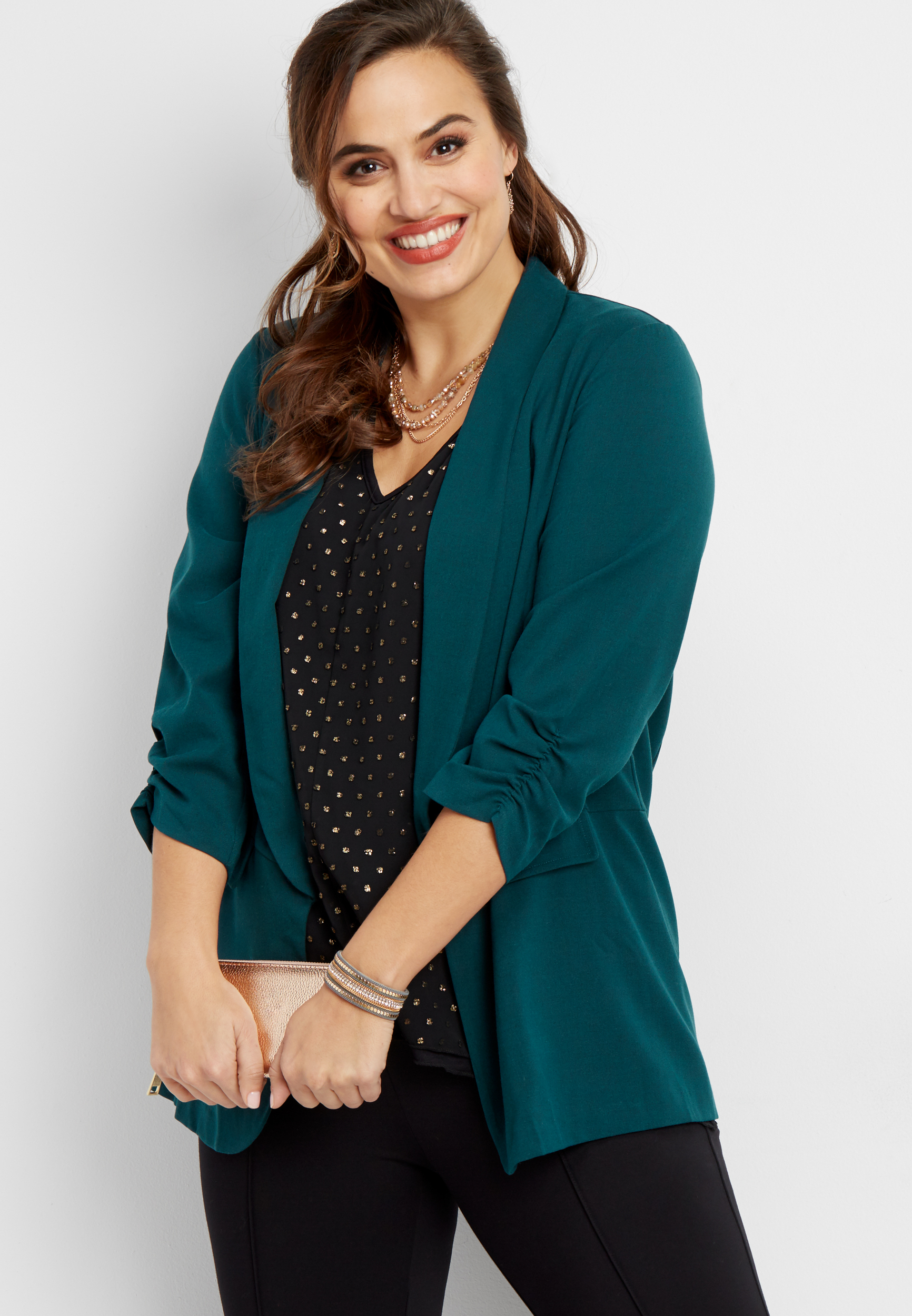 plus size long solid open front blazer | maurices