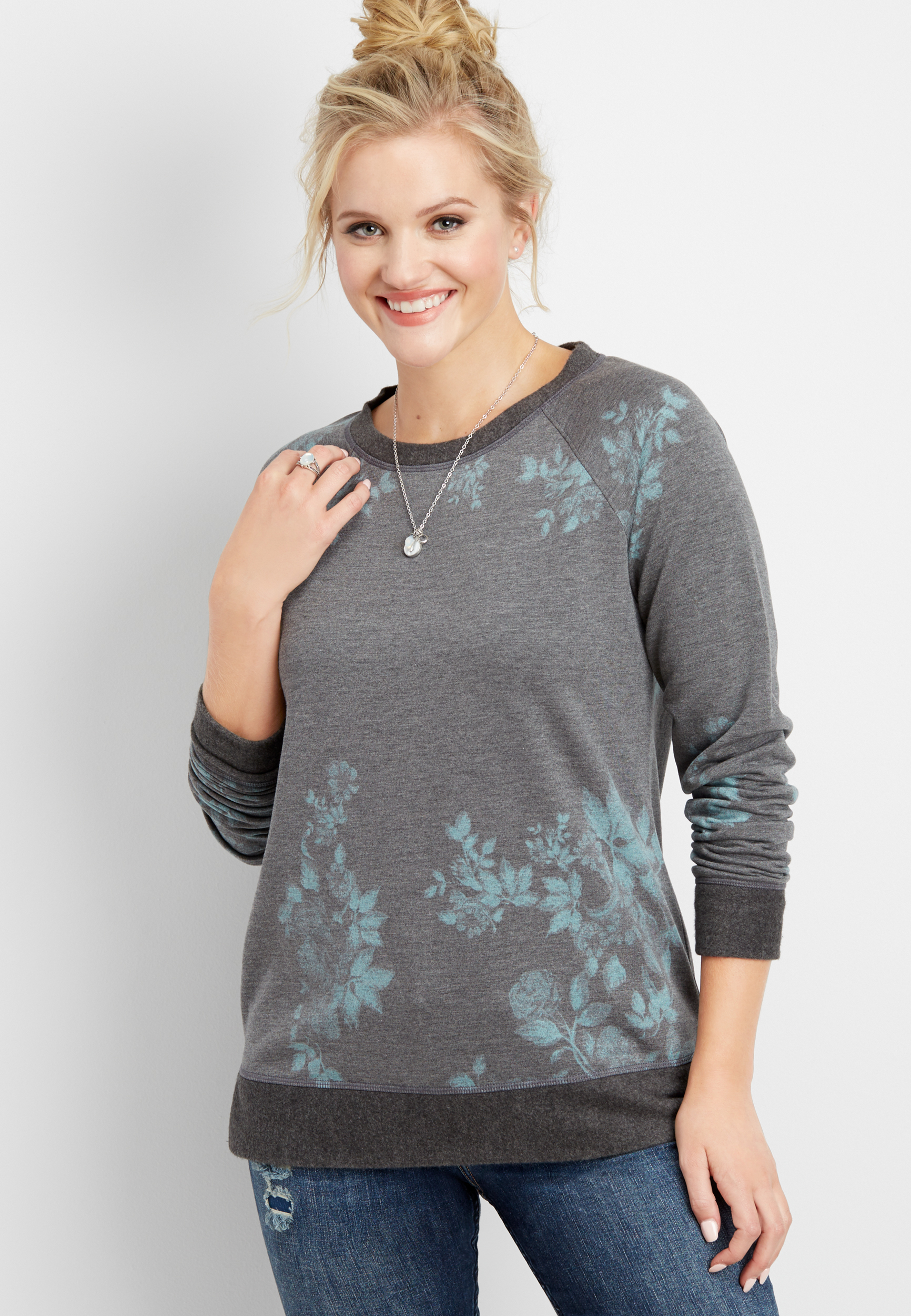 floral print basic pullover | maurices