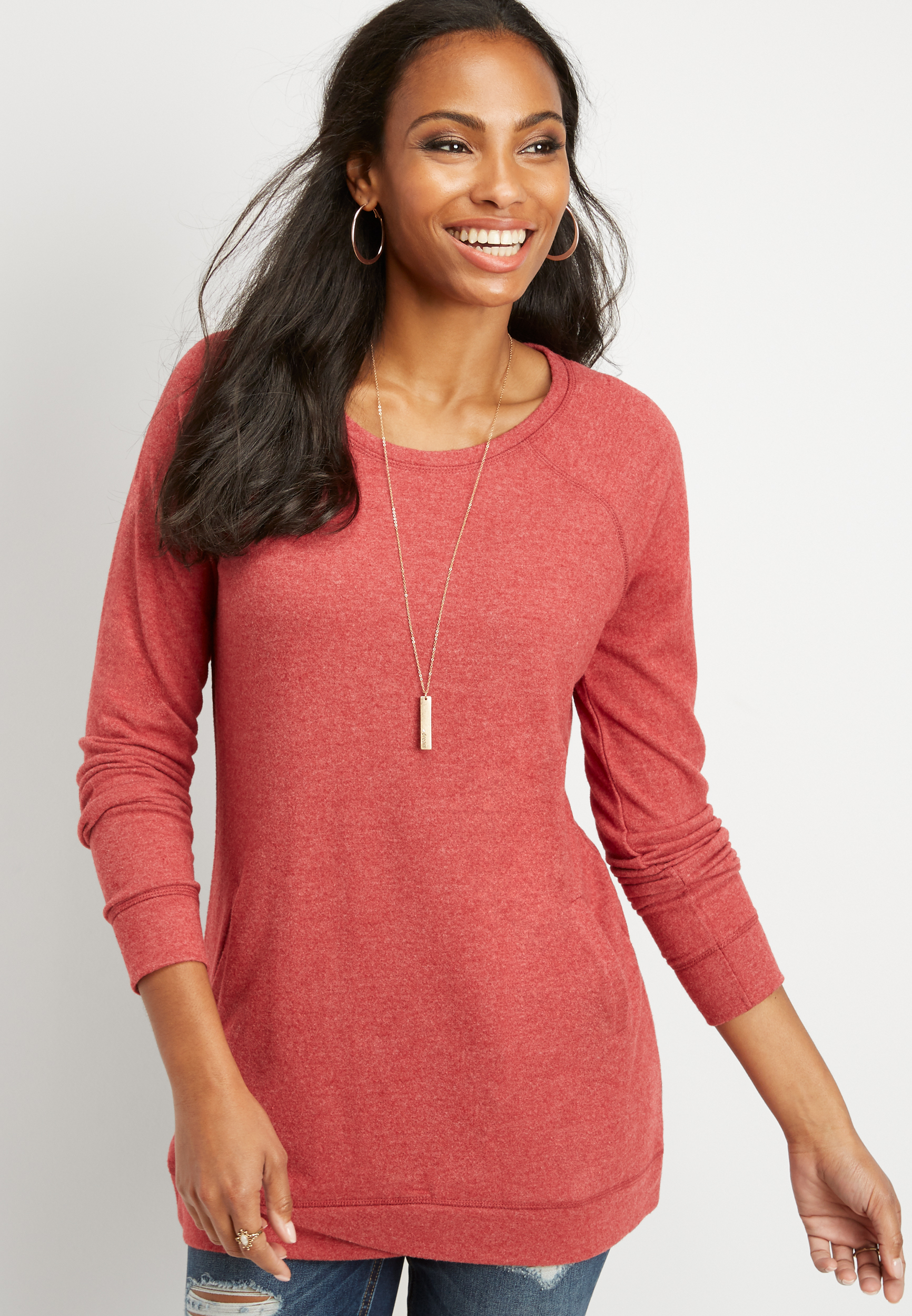 brushed tulip front tunic pullover | maurices