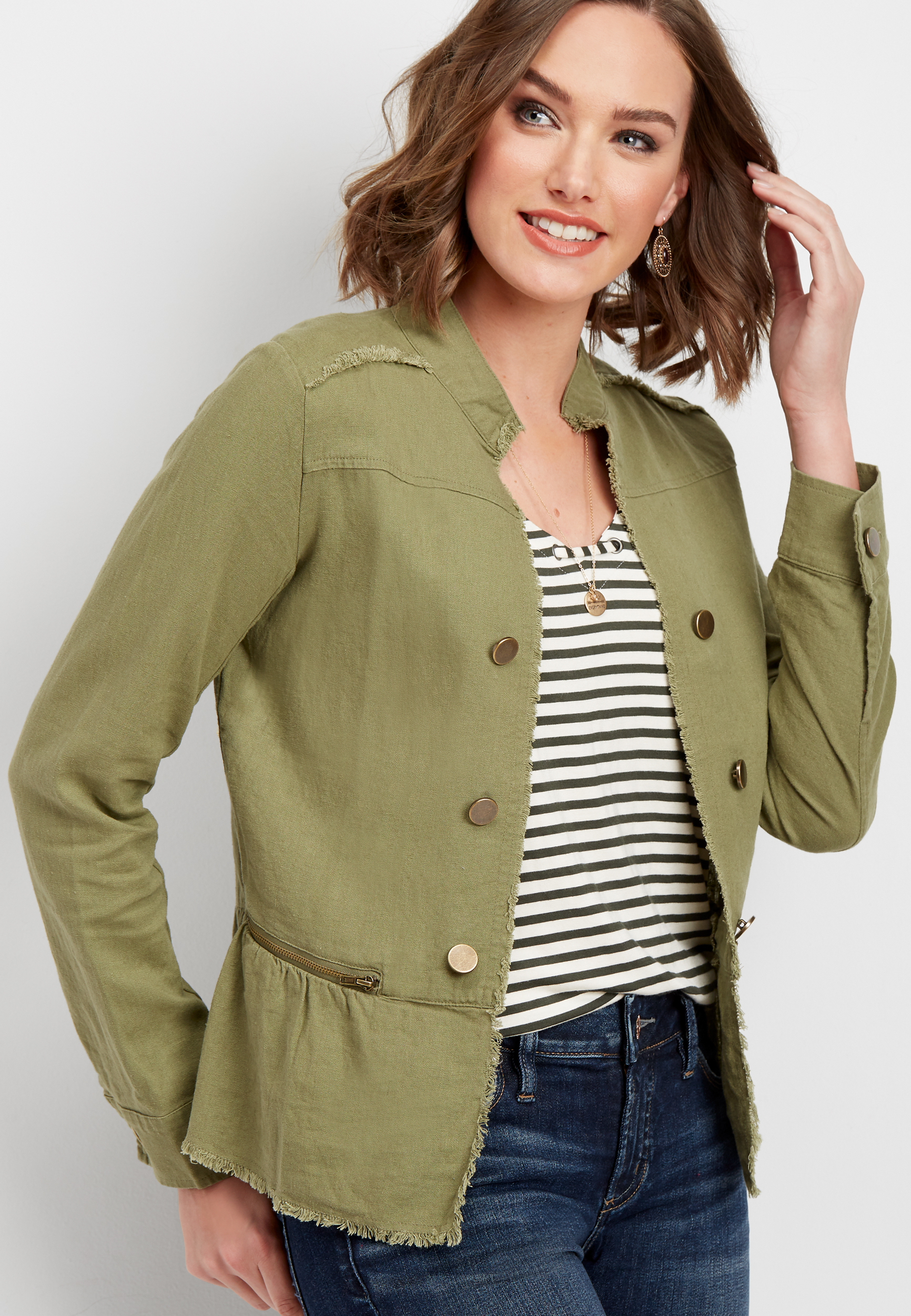 zip pocket military peplum jacket | maurices