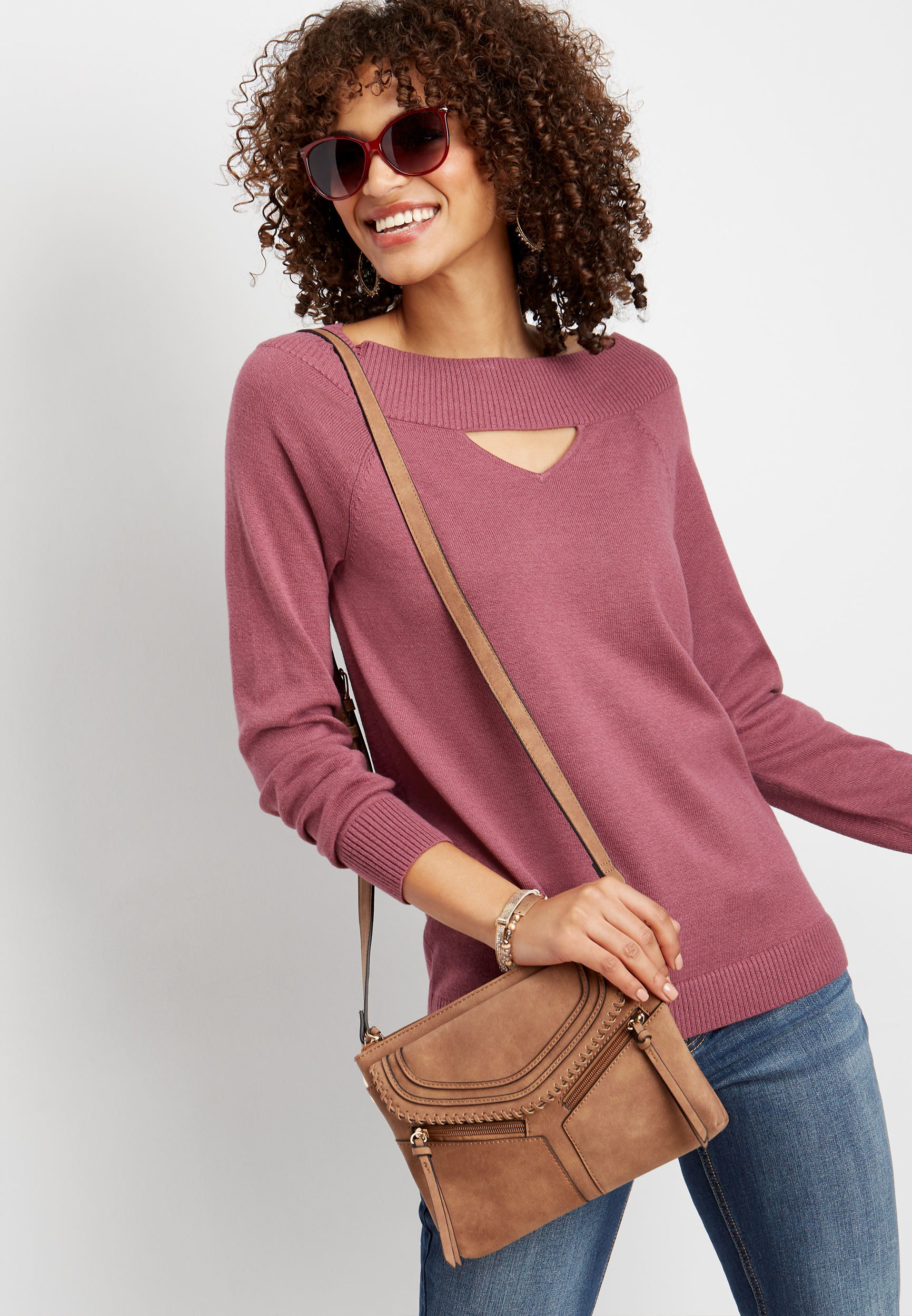 boat neck cut out tunic pullover | maurices