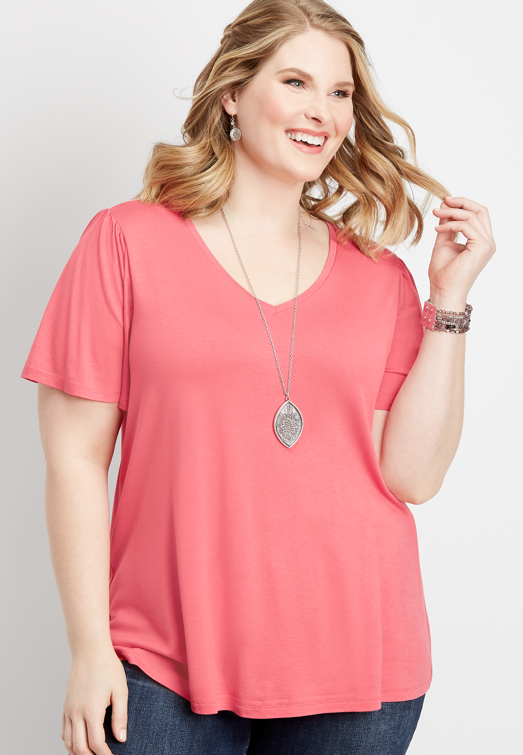 plus size 24/7 v-neck flutter sleeve tee | maurices