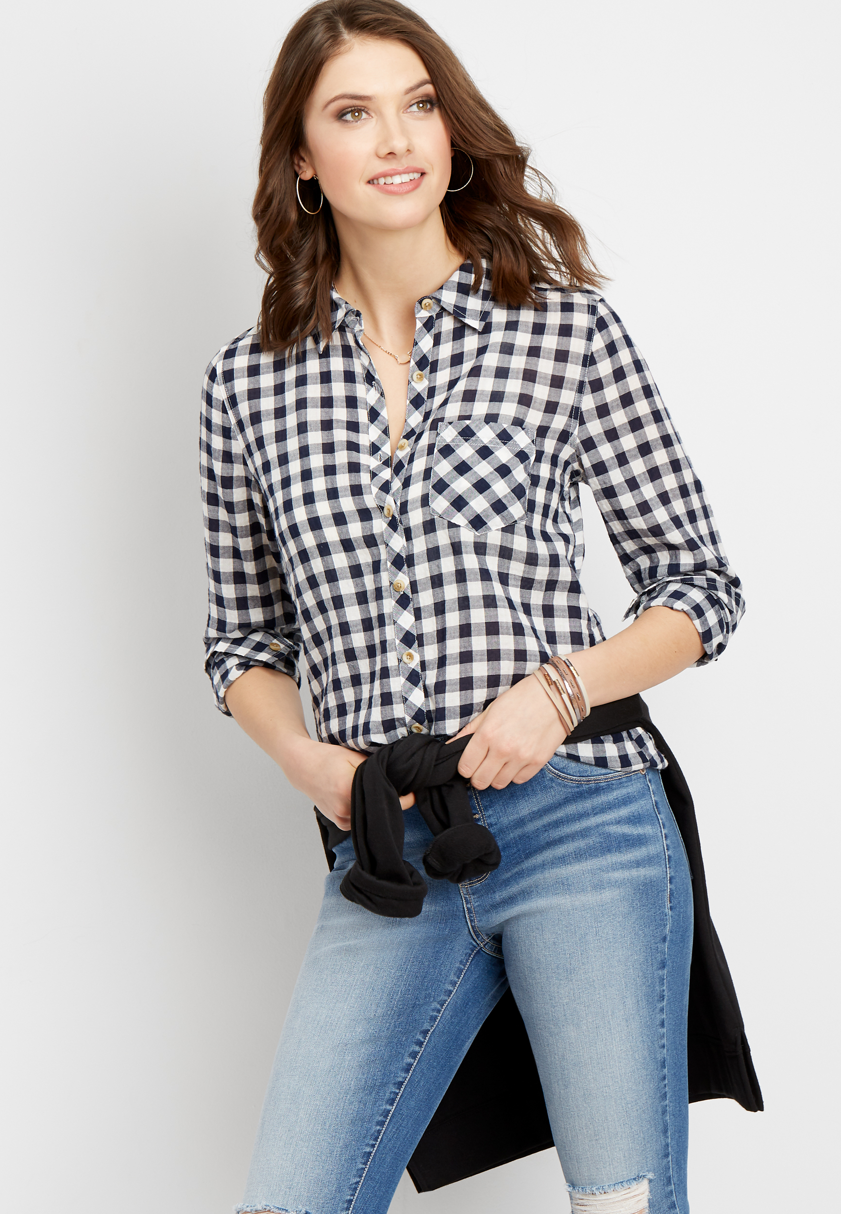 Gingham Plaid Button Down Shirt Maurices
