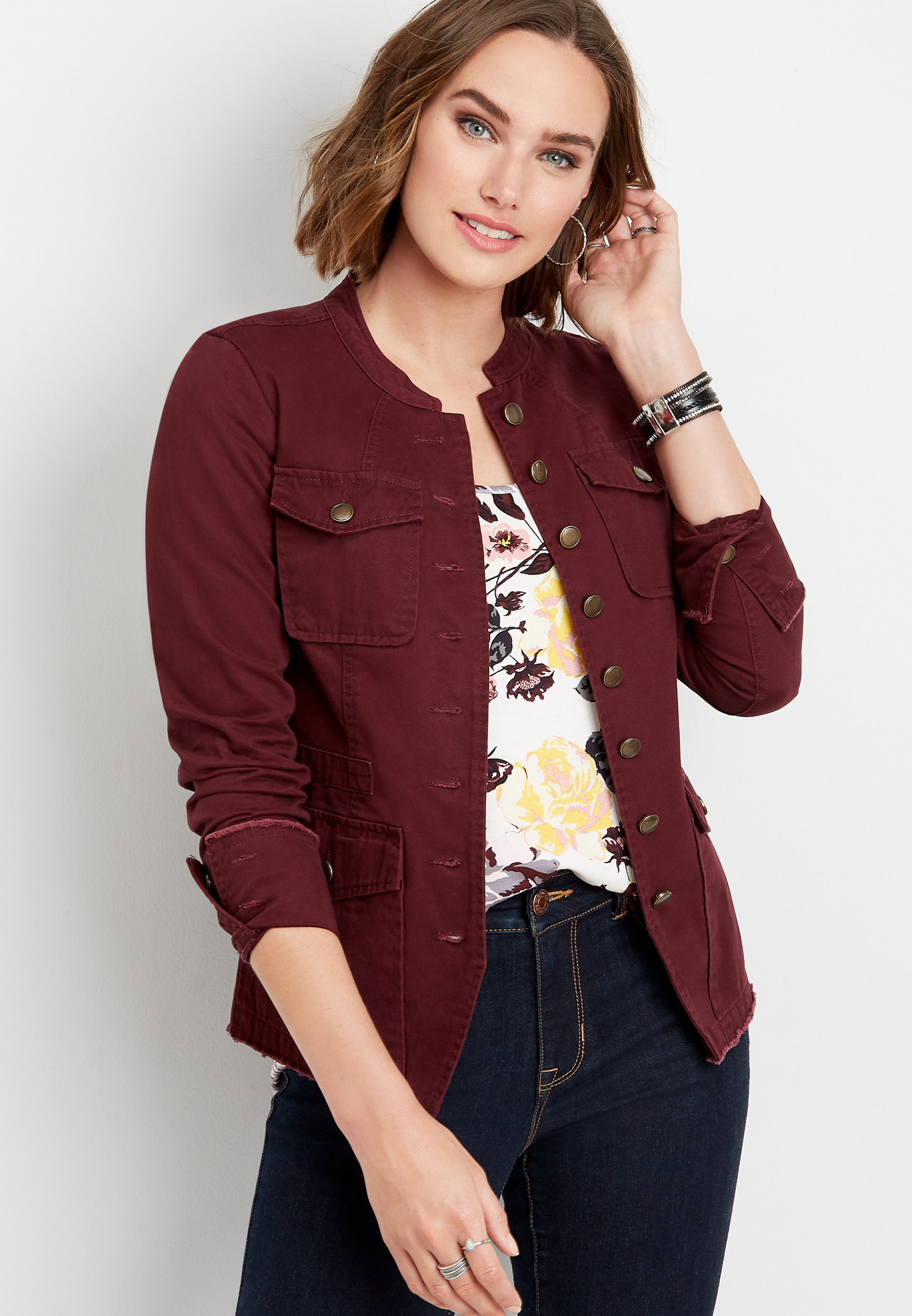 solid button down military jacket | maurices