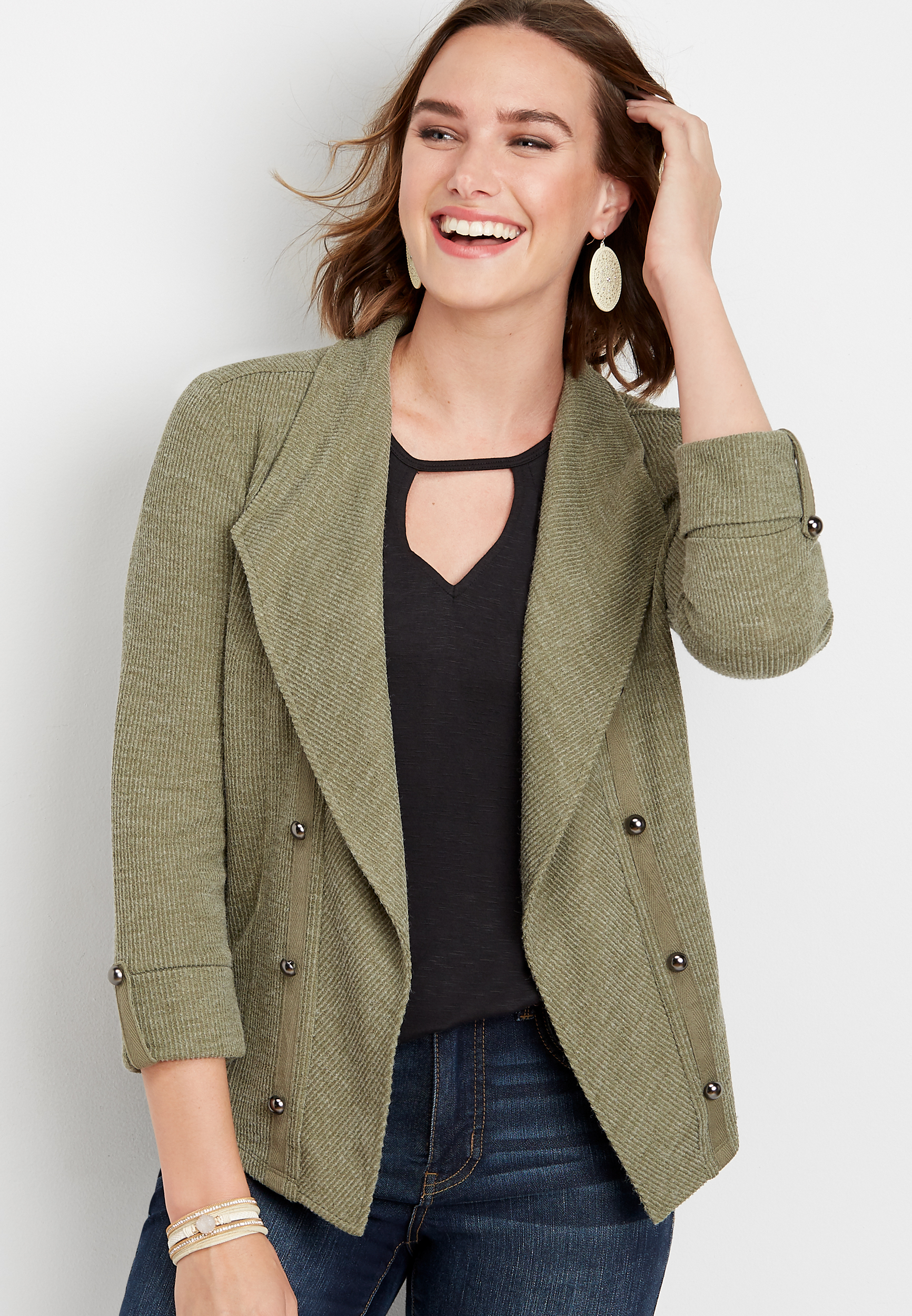 solid cascade front military cardigan | maurices