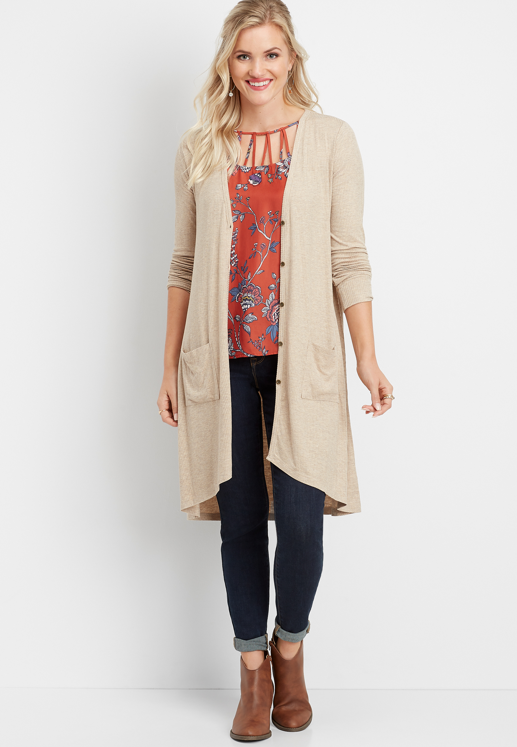 solid ribbed button down duster cardigan | maurices