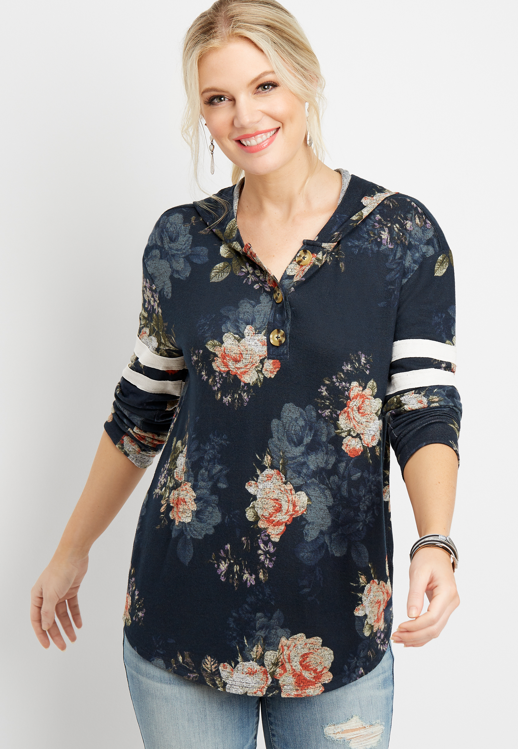 floral hooded henley pullover | maurices