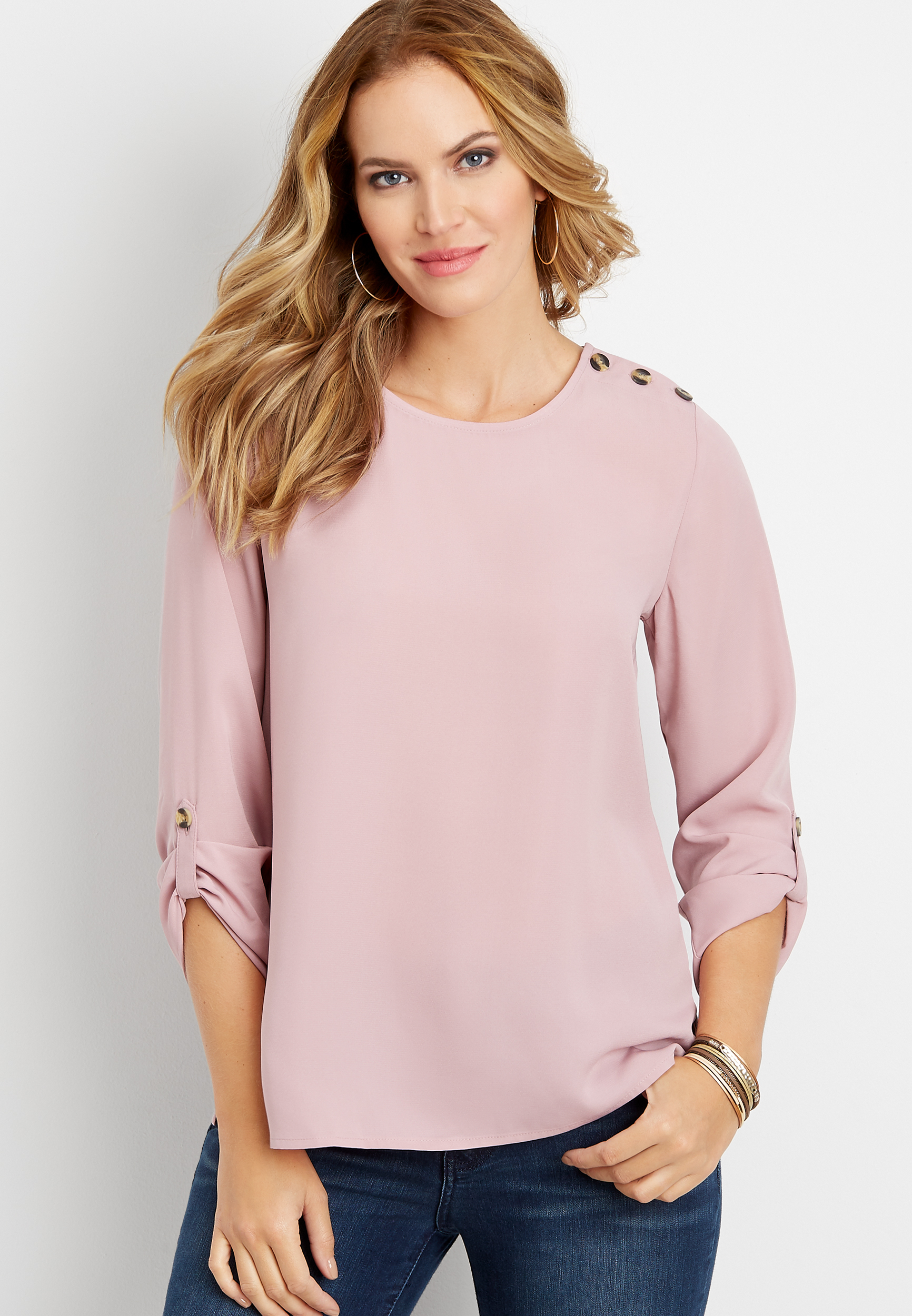 solid button shoulder blouse | maurices