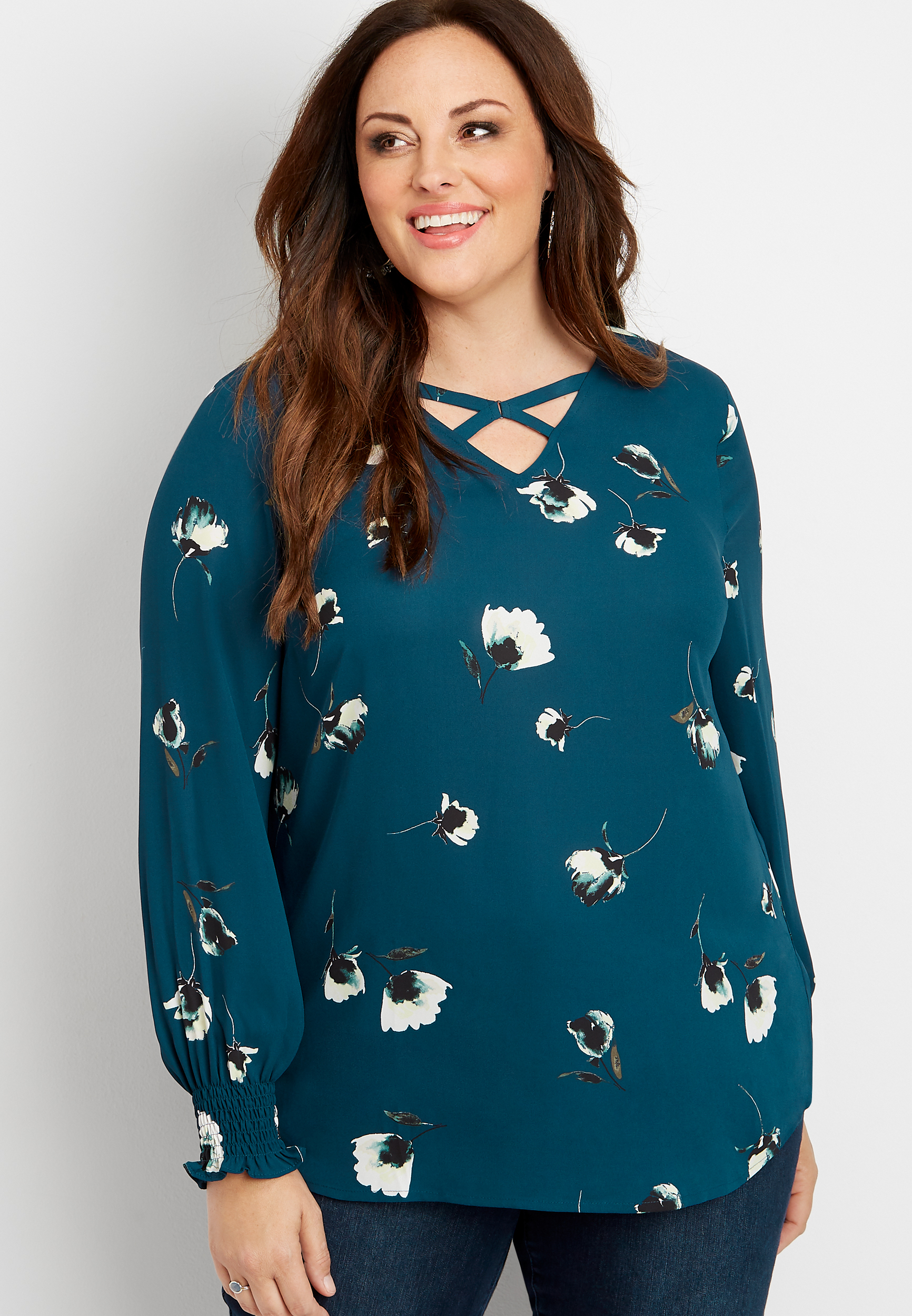 plus size floral strappy neck tunic blouse | maurices