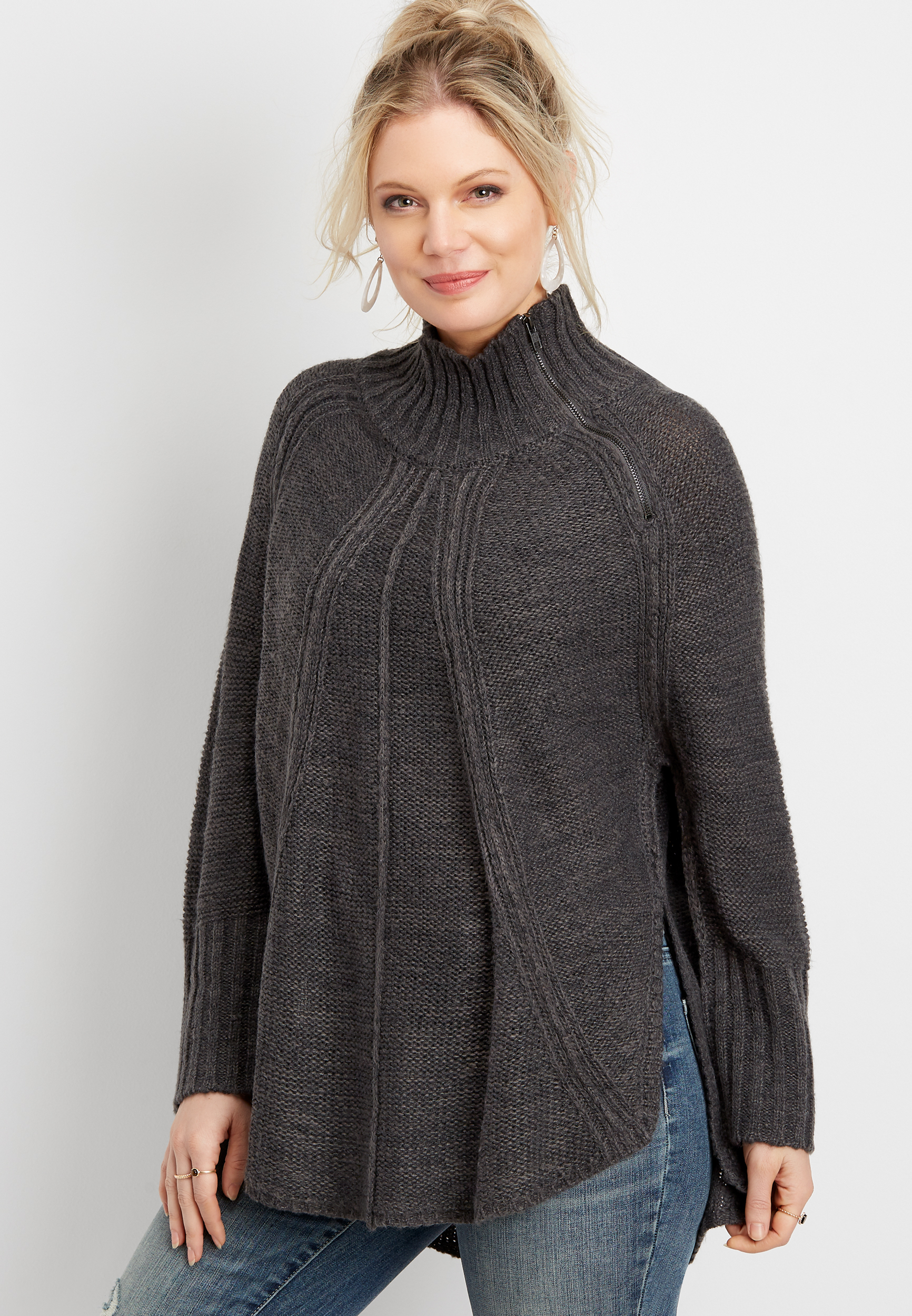 solid zip neck pullover | maurices