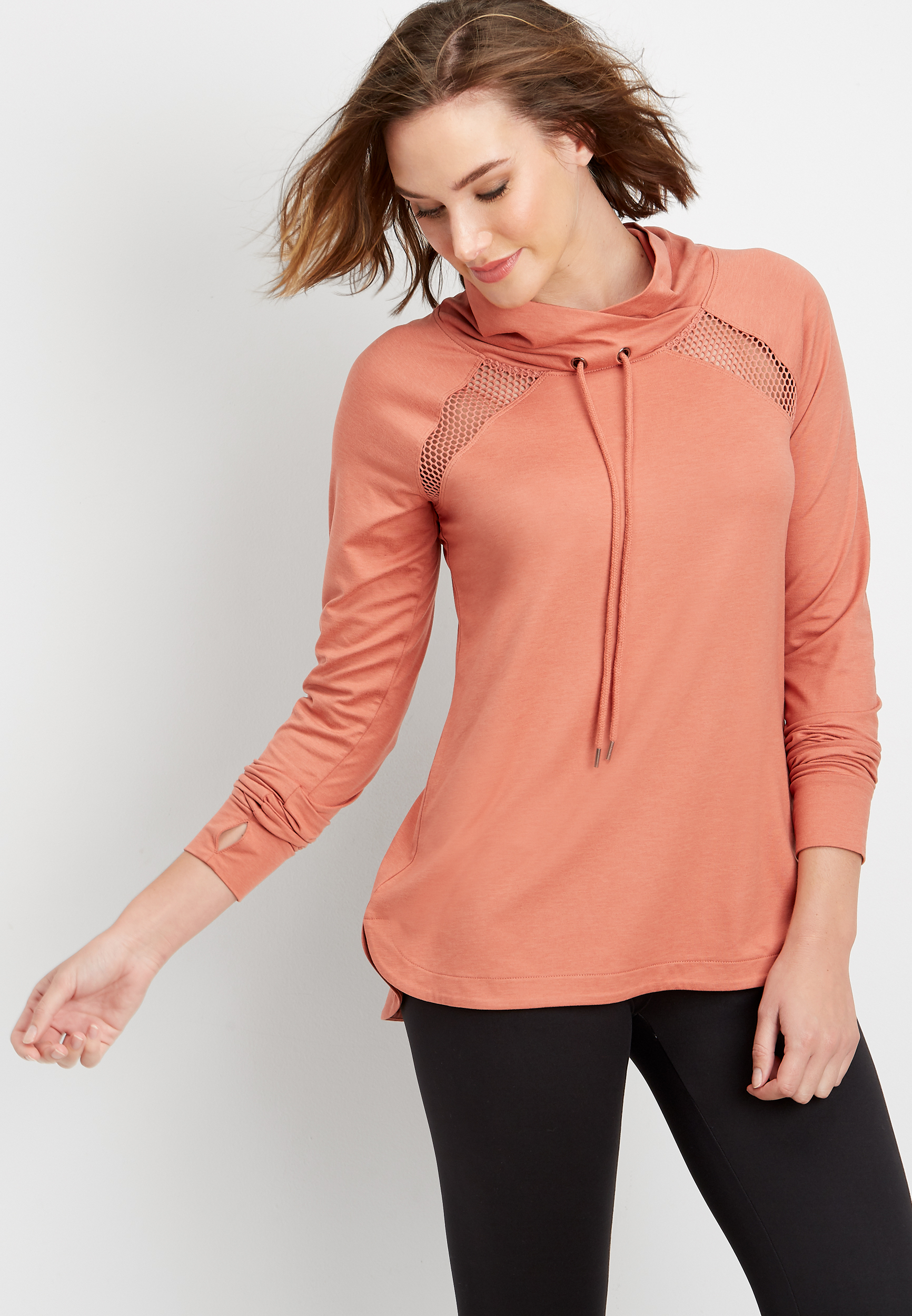 solid active cowl neck pullover | maurices