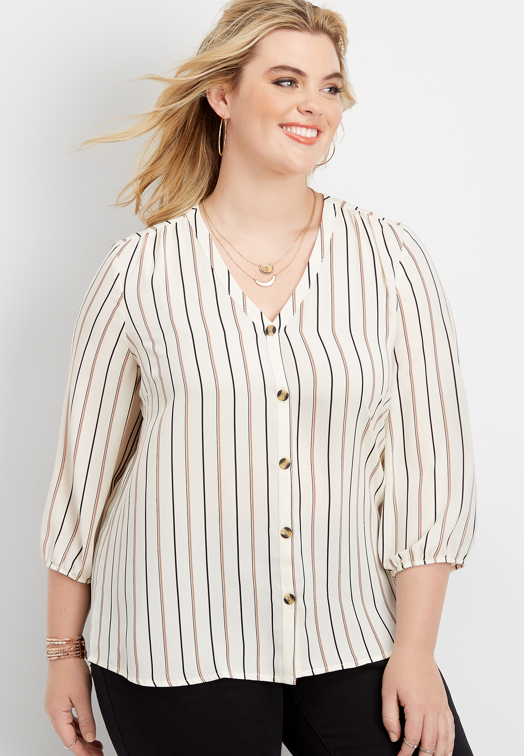 plus size striped button down blouse | maurices