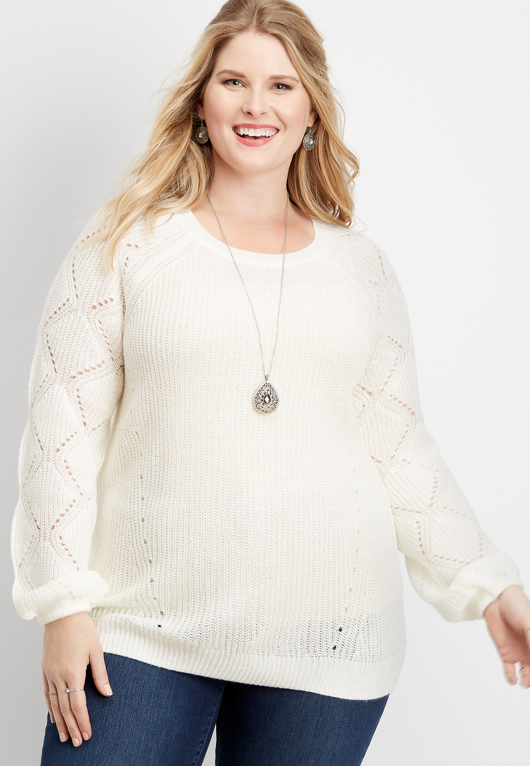 plus size pointelle blouson sleeve pullover | maurices