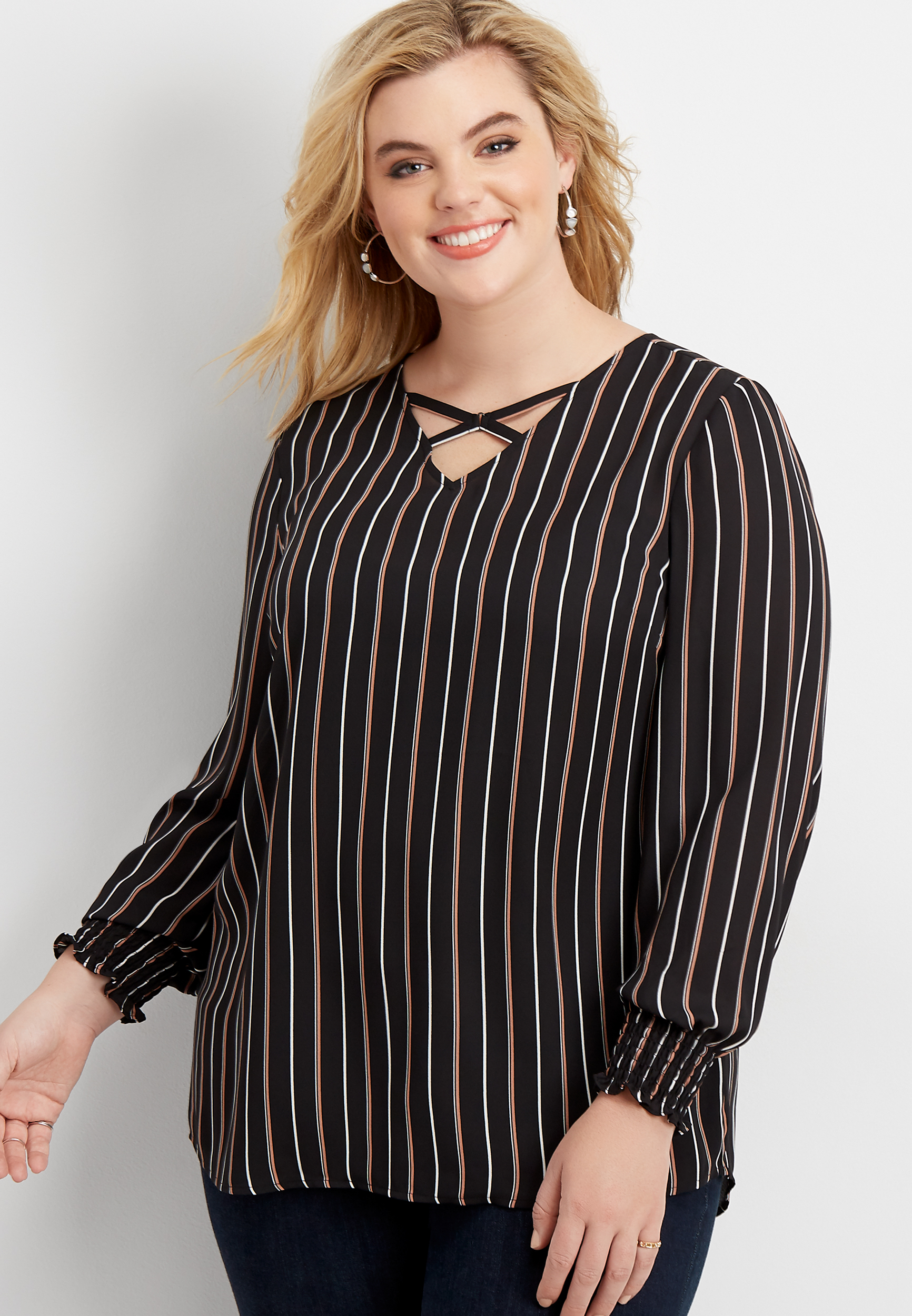 plus size stripe strappy neck tunic blouse | maurices