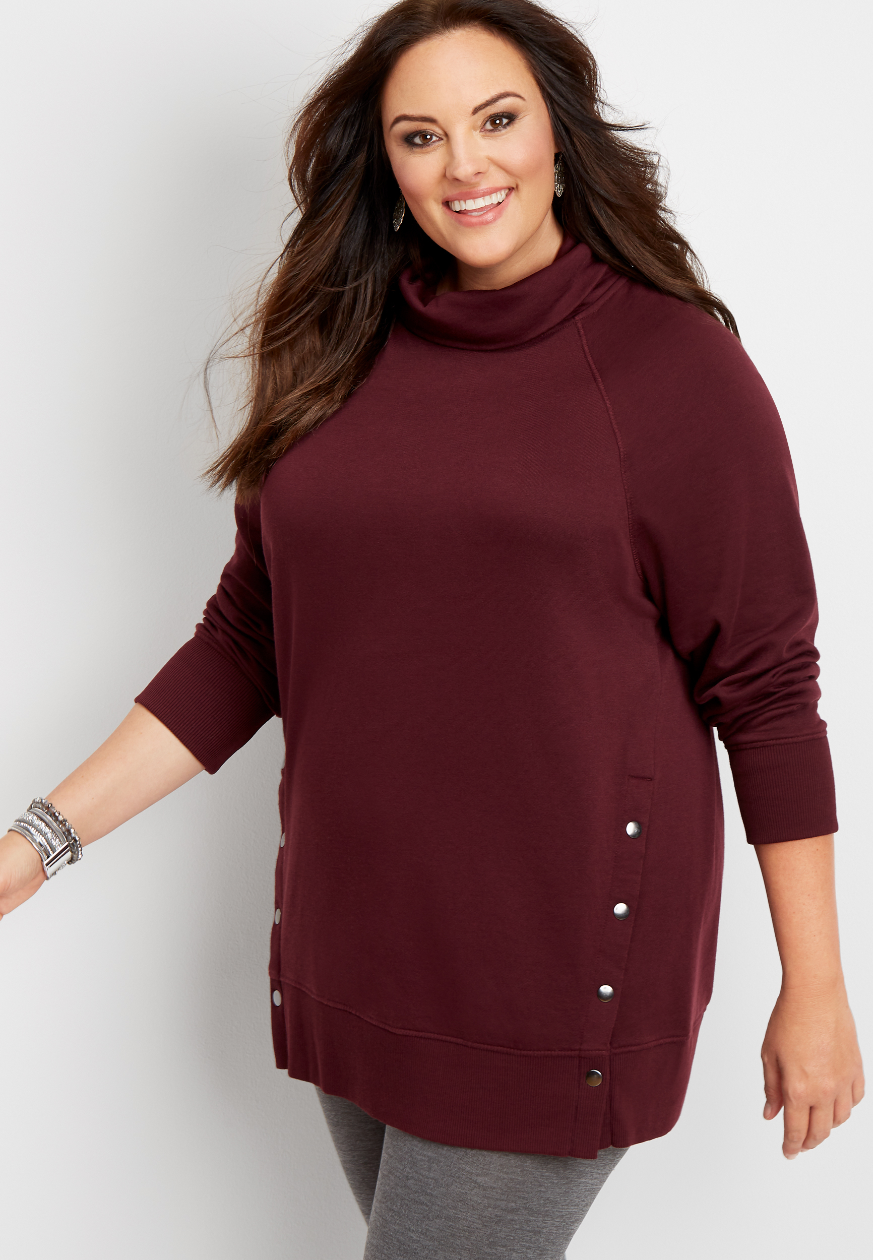 plus size solid snap side tunic pullover | maurices