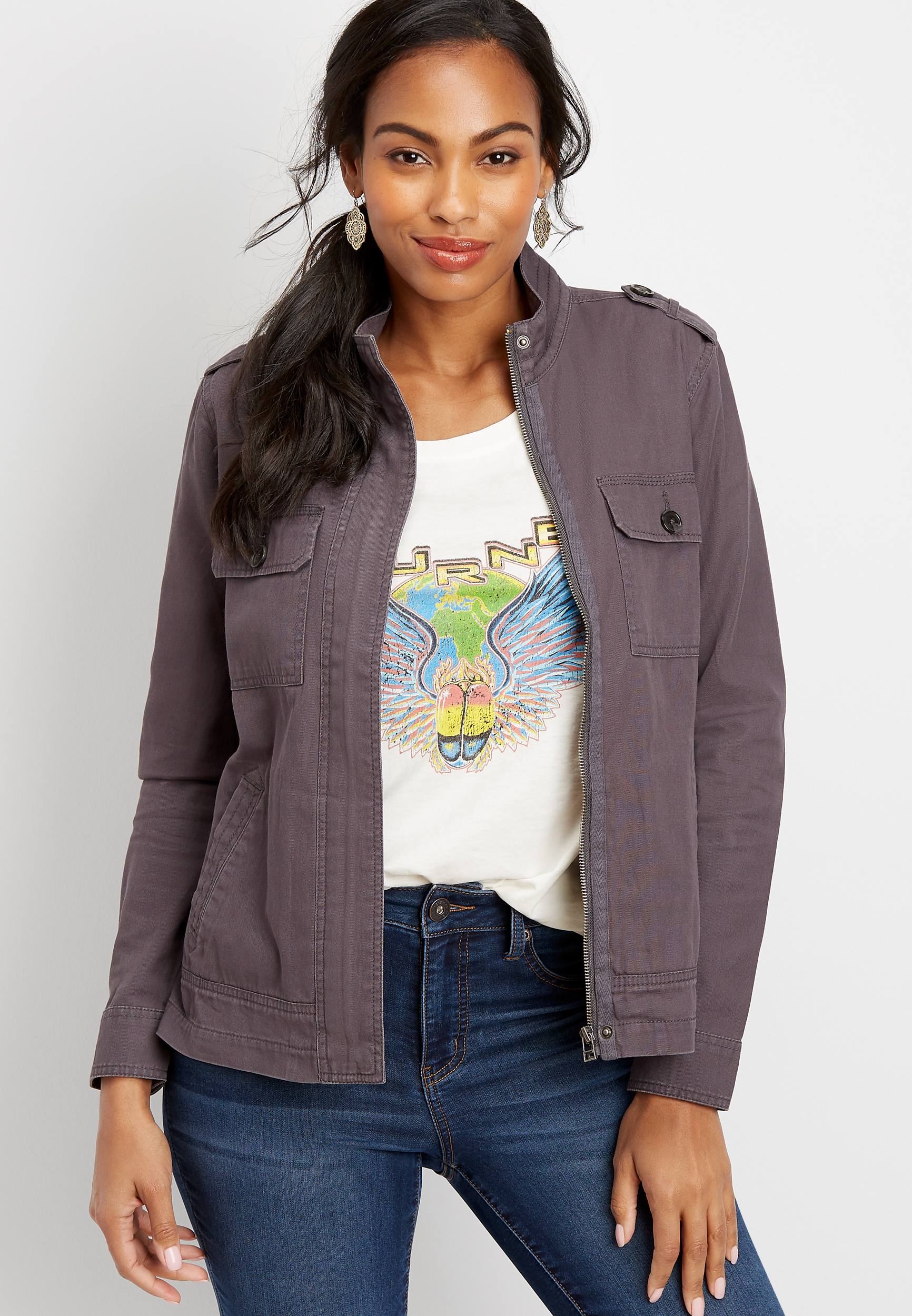 Ruffle Back Utility Jacket | maurices