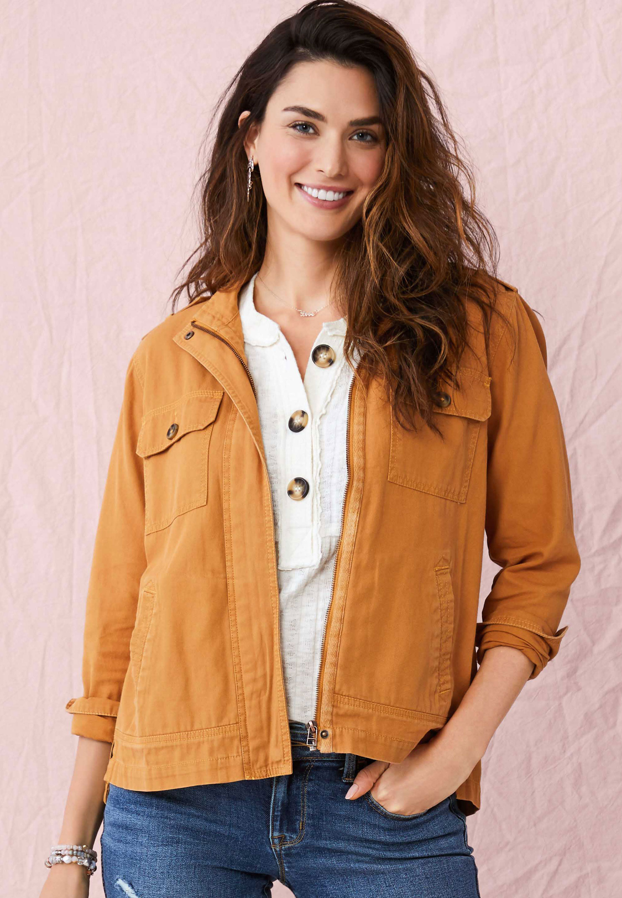 Ruffle Back Utility Jacket | maurices