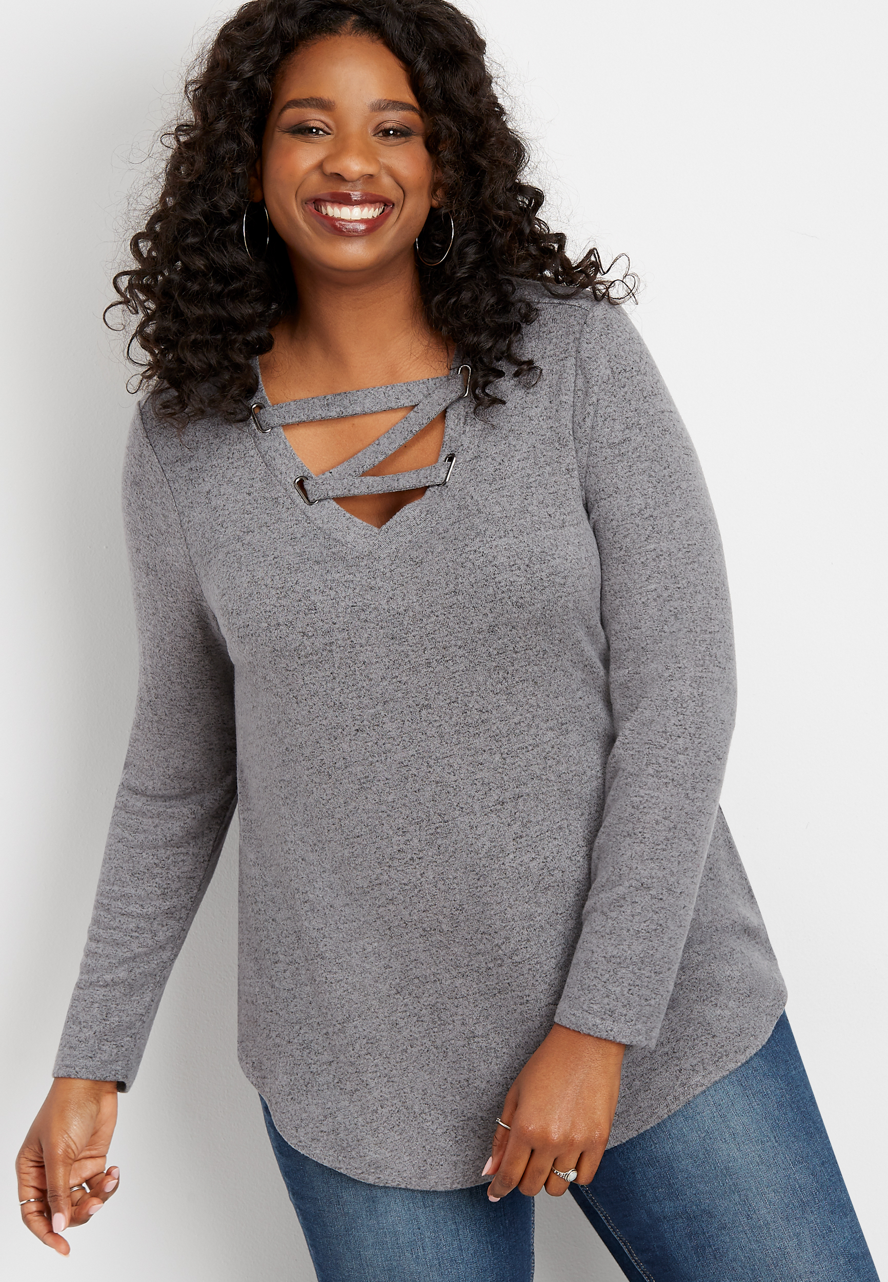 plus size 24/7 strappy neck tunic tee | maurices