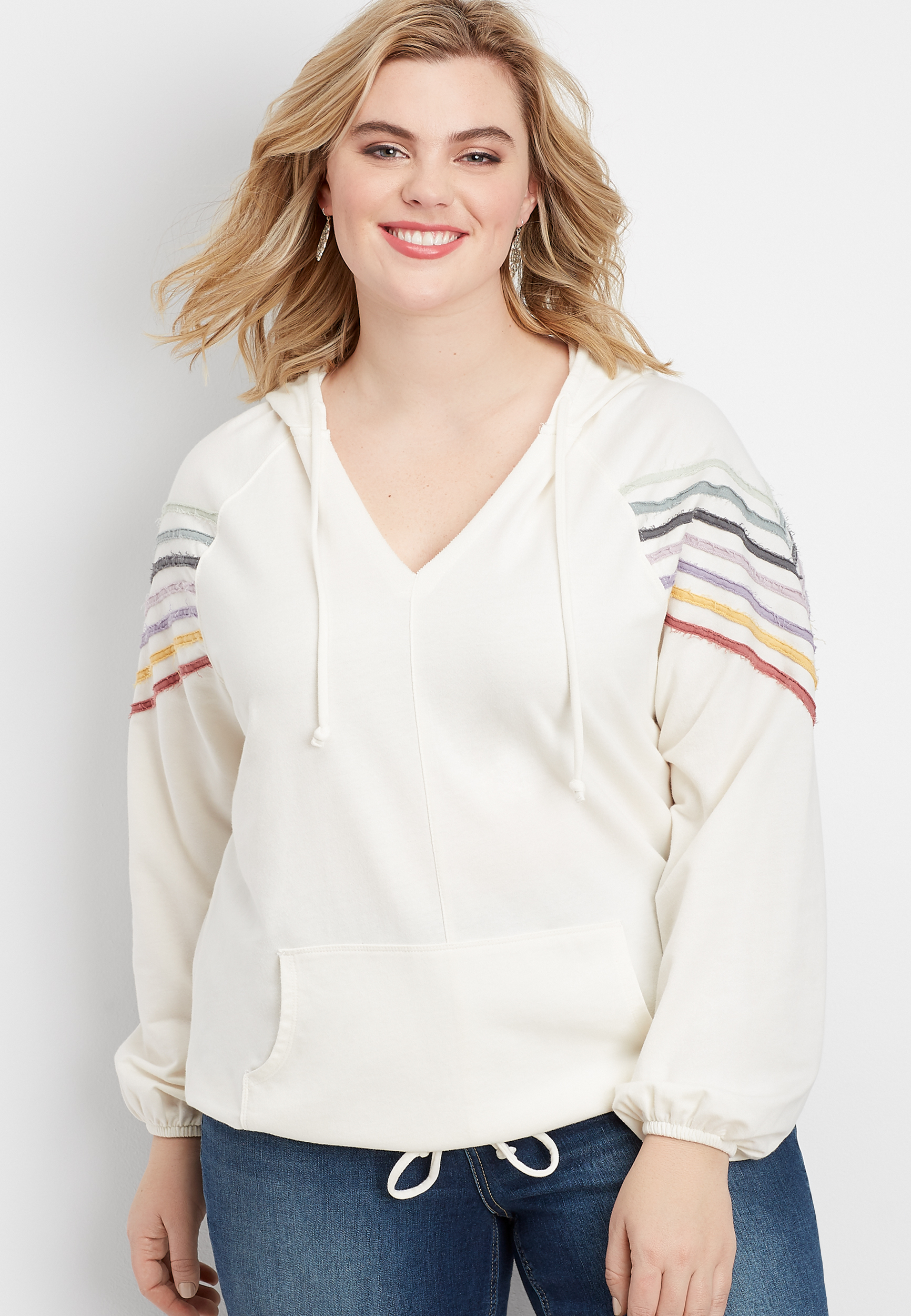 Plus Size Rainbow Cinched Hem Hoodie | maurices