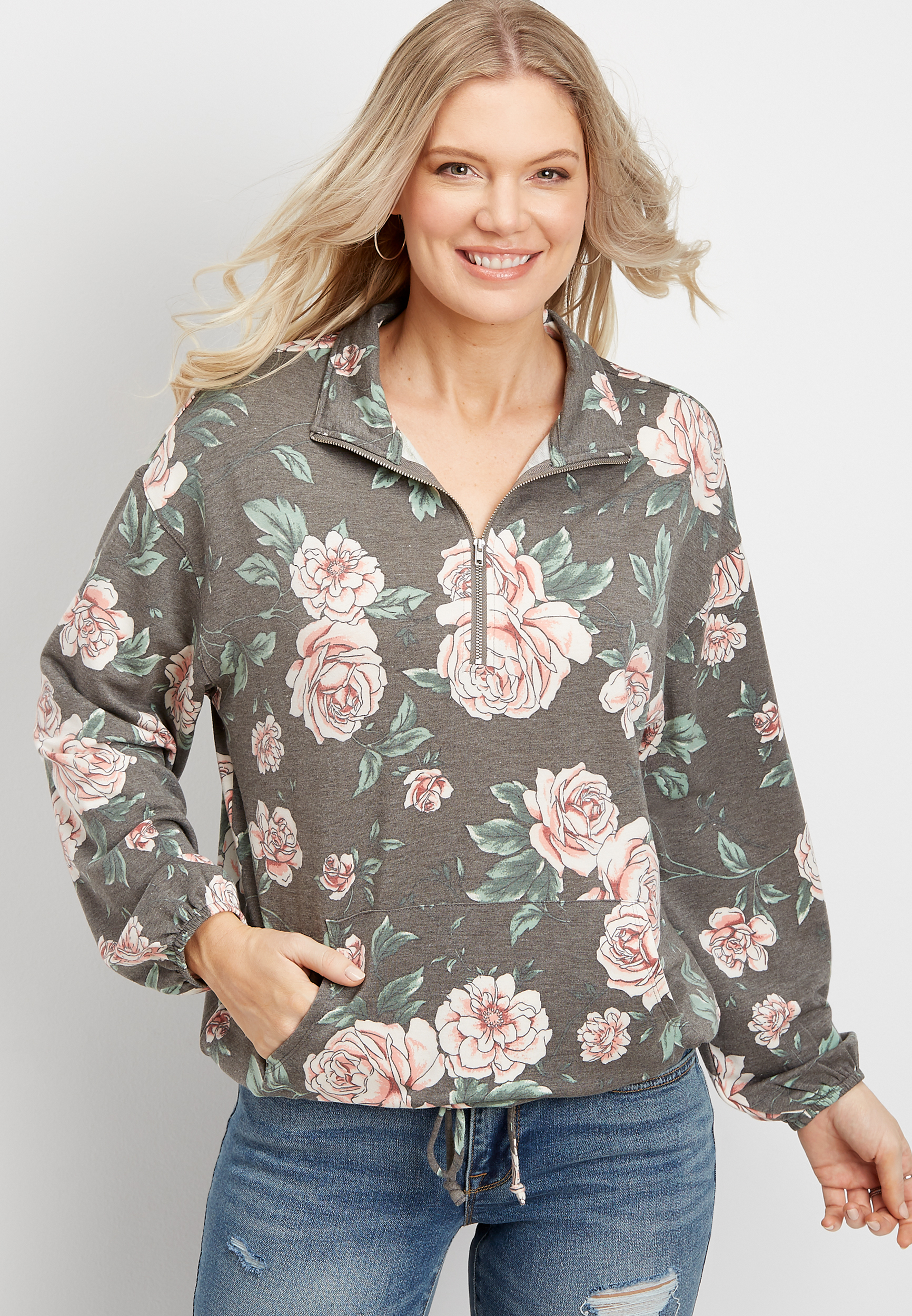 Floral Cinched Hem Pullover | maurices