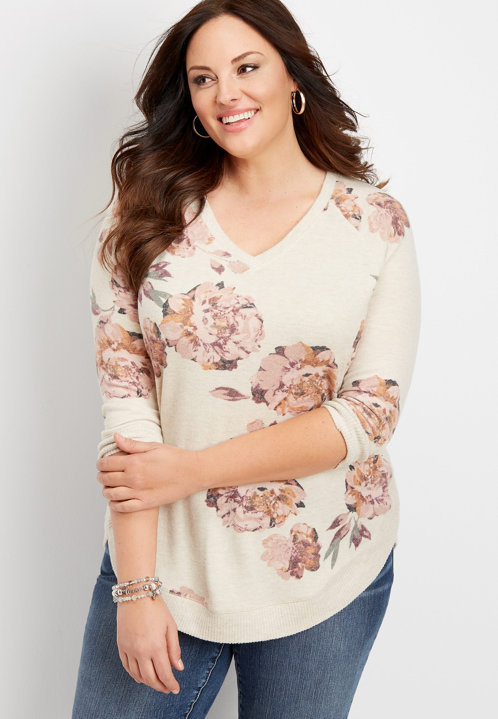 plus size floral round hem pullover | maurices