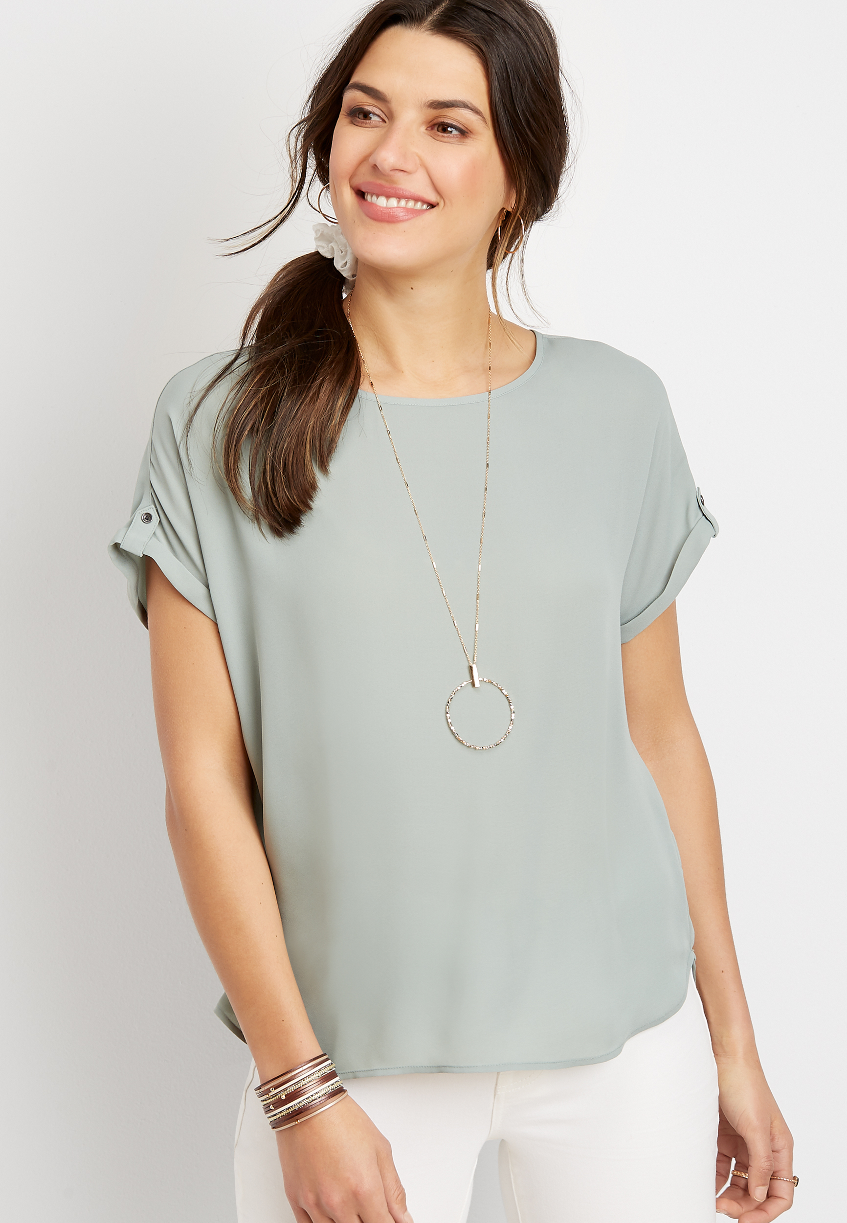 Solid Zipper Back Blouse | maurices