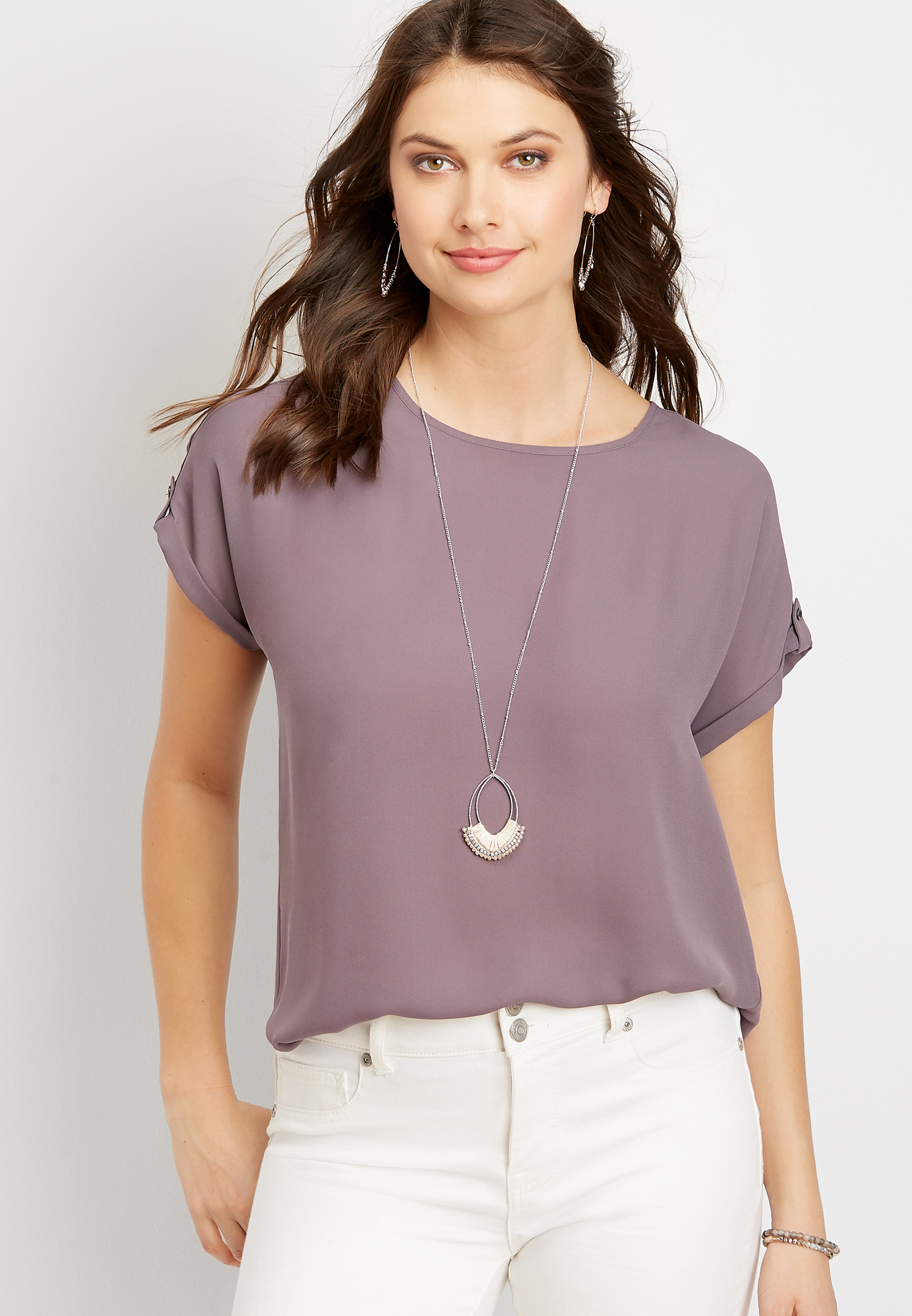 Solid Zipper Back Blouse | maurices