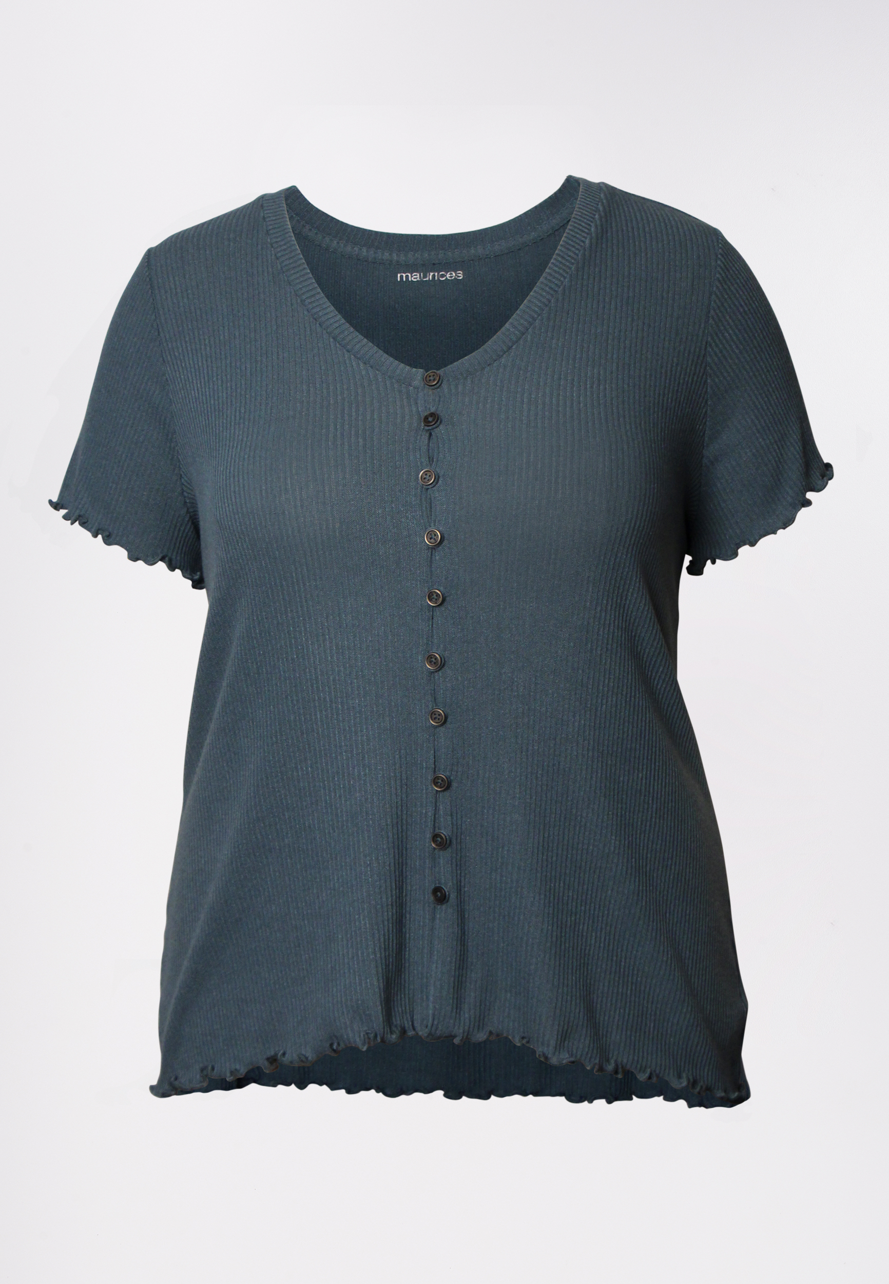 Plus Size Solid Button Front Ribbed Shirt | maurices