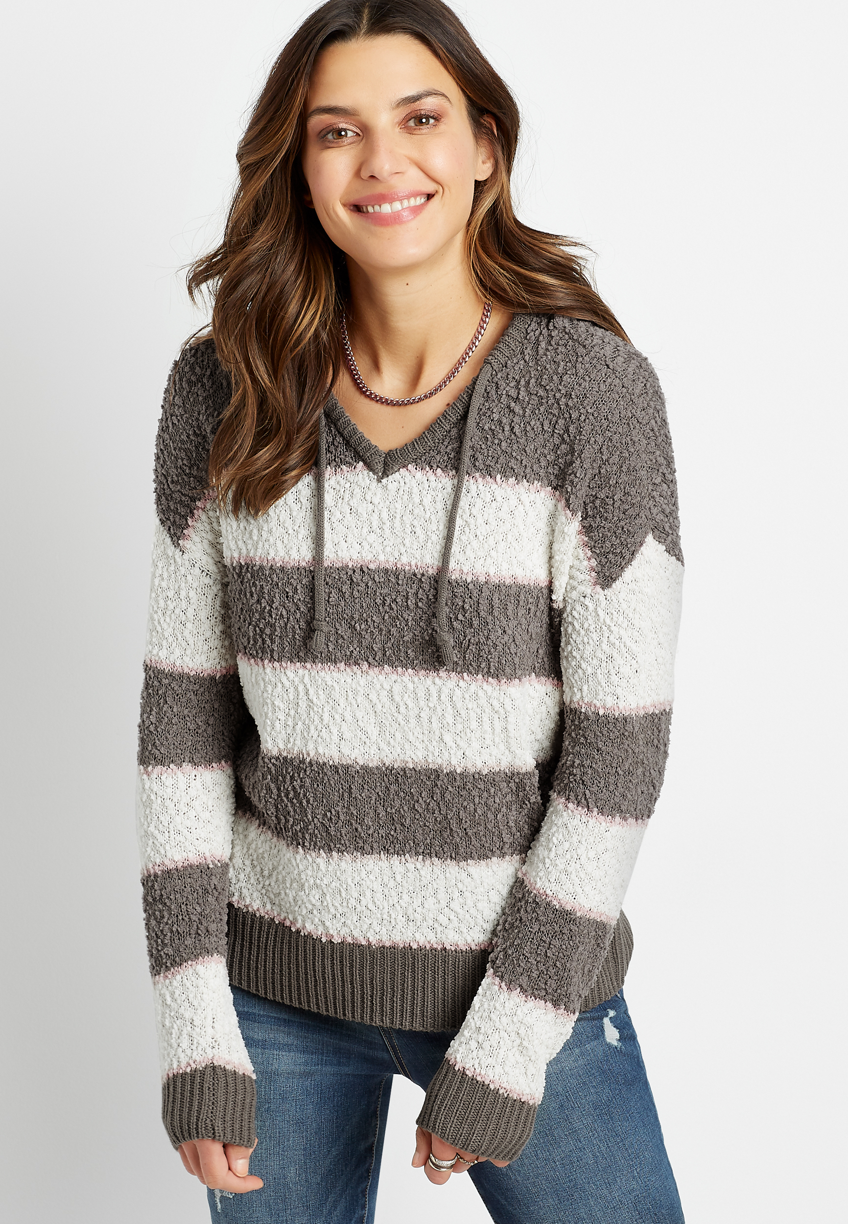 Brown Stripe Hooded Pullover Sweater | maurices