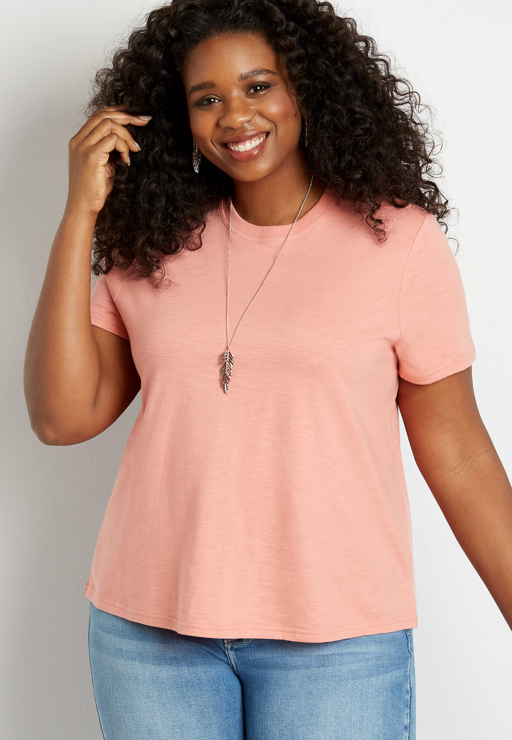 Plus Size 24/7 Solid Crew Neck Cropped Tee | maurices
