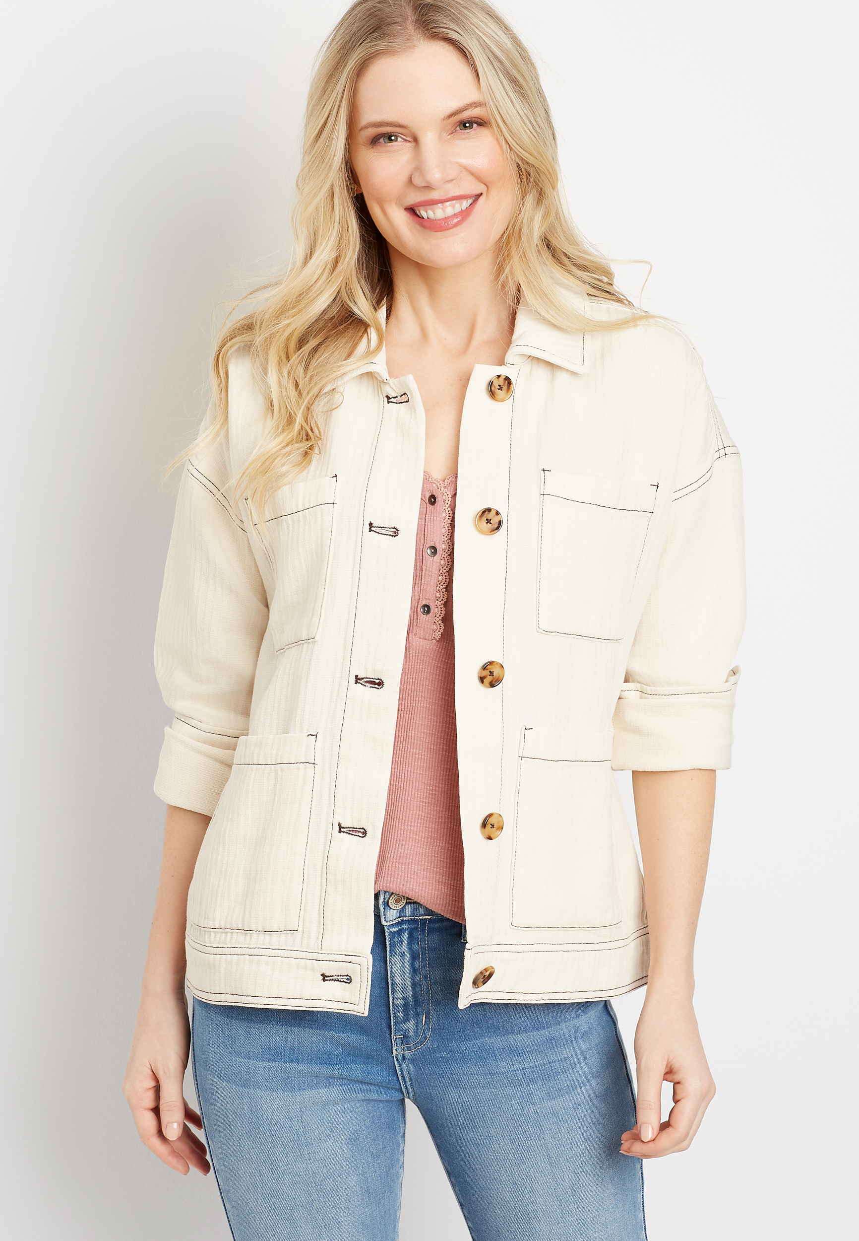 Ivory Utility Jacket | maurices