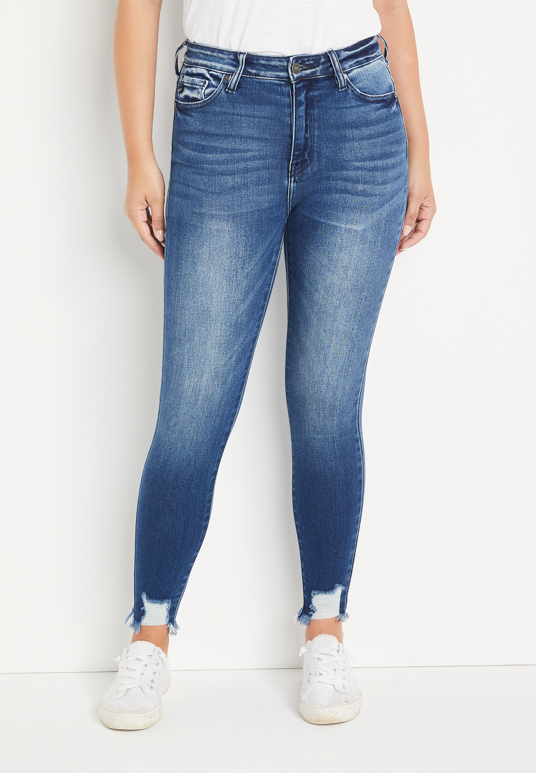 KanCan High Rise Dark Ripped Hem Skinny Jean Maurices