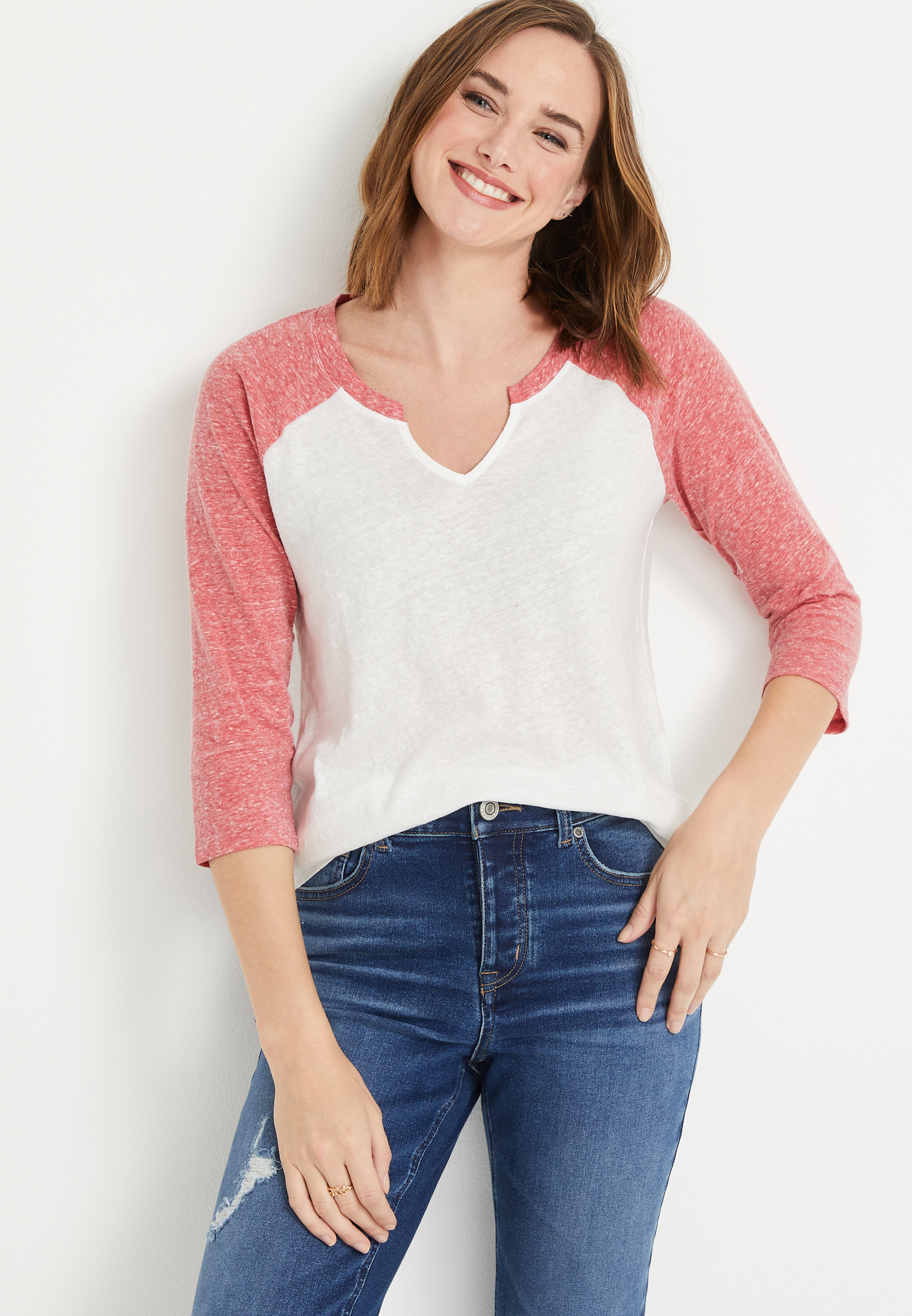 Split Neck Baseball Tee | maurices