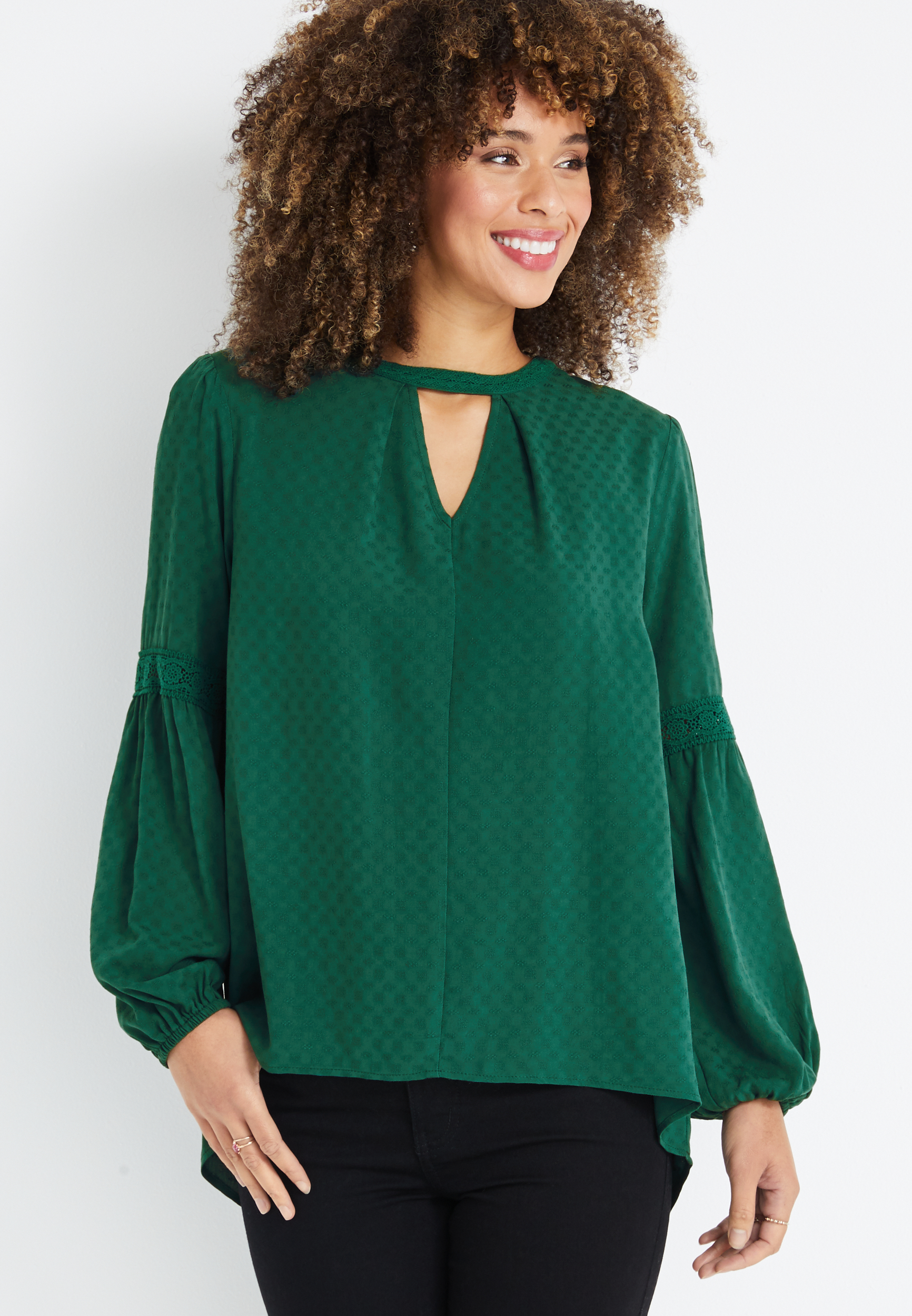 Solid Keyhole Neck Tunic Blouse | maurices