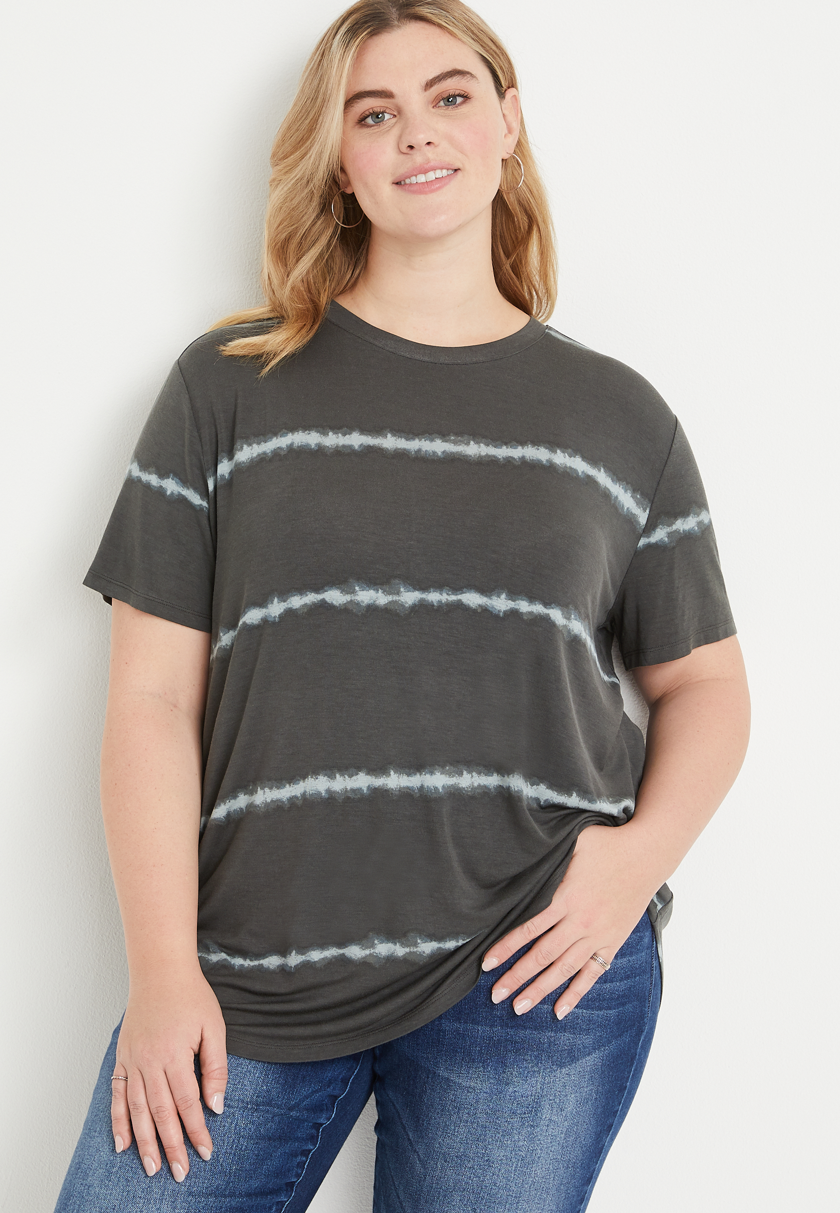 Plus Size 24/7 Flawless Tie Dye Striped Oversized Tee | maurices