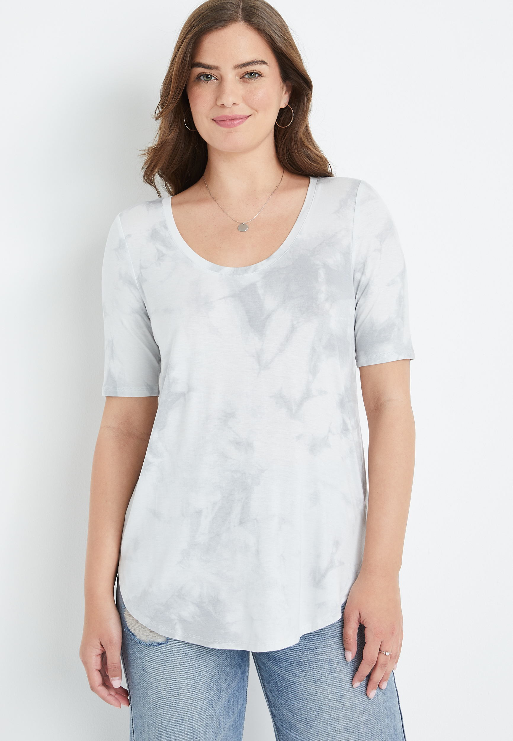 24/7 Flawless Gray Tie Dye Tunic Tee | maurices