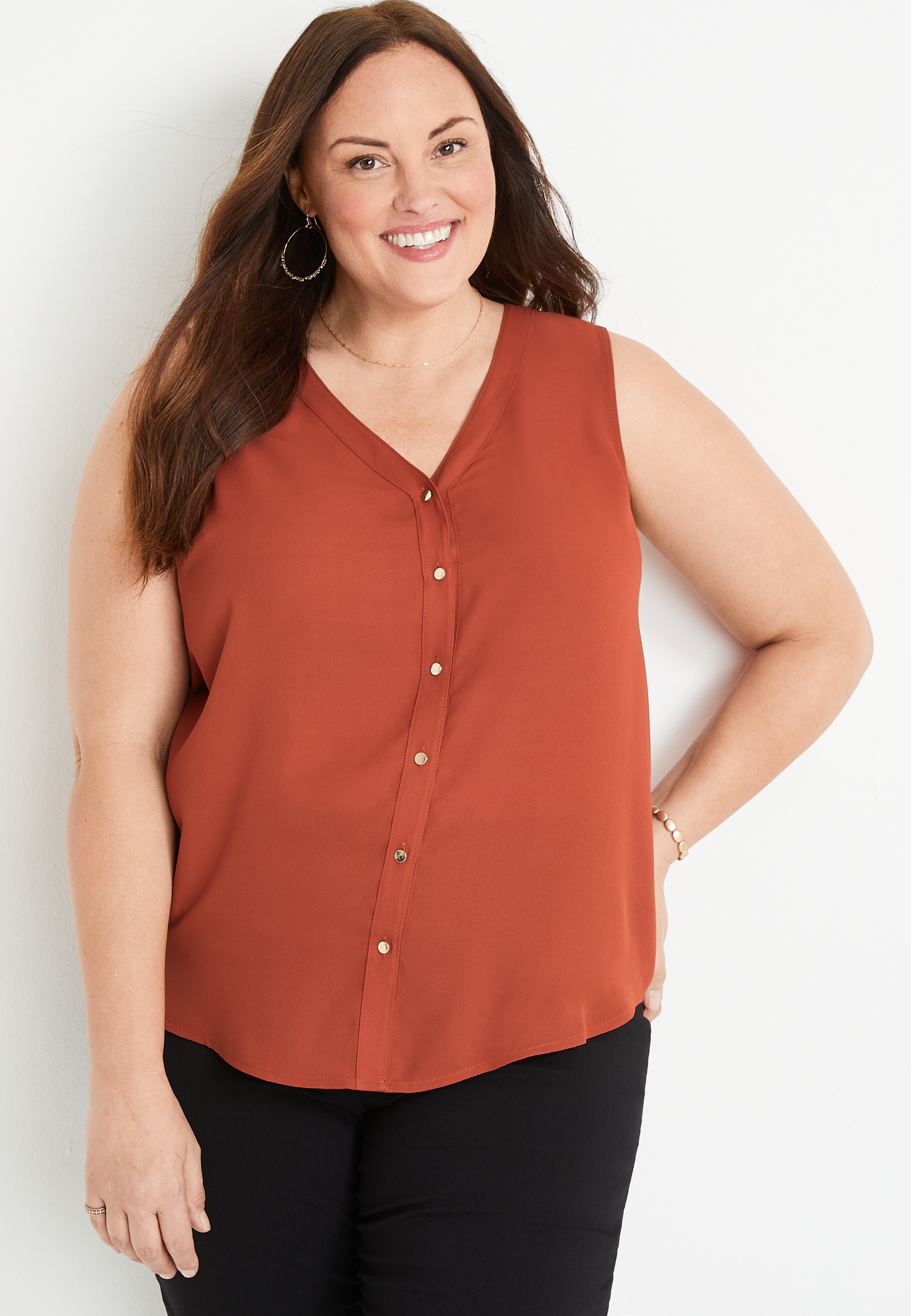 Plus Size Madison Solid Button Down Tank Top | maurices