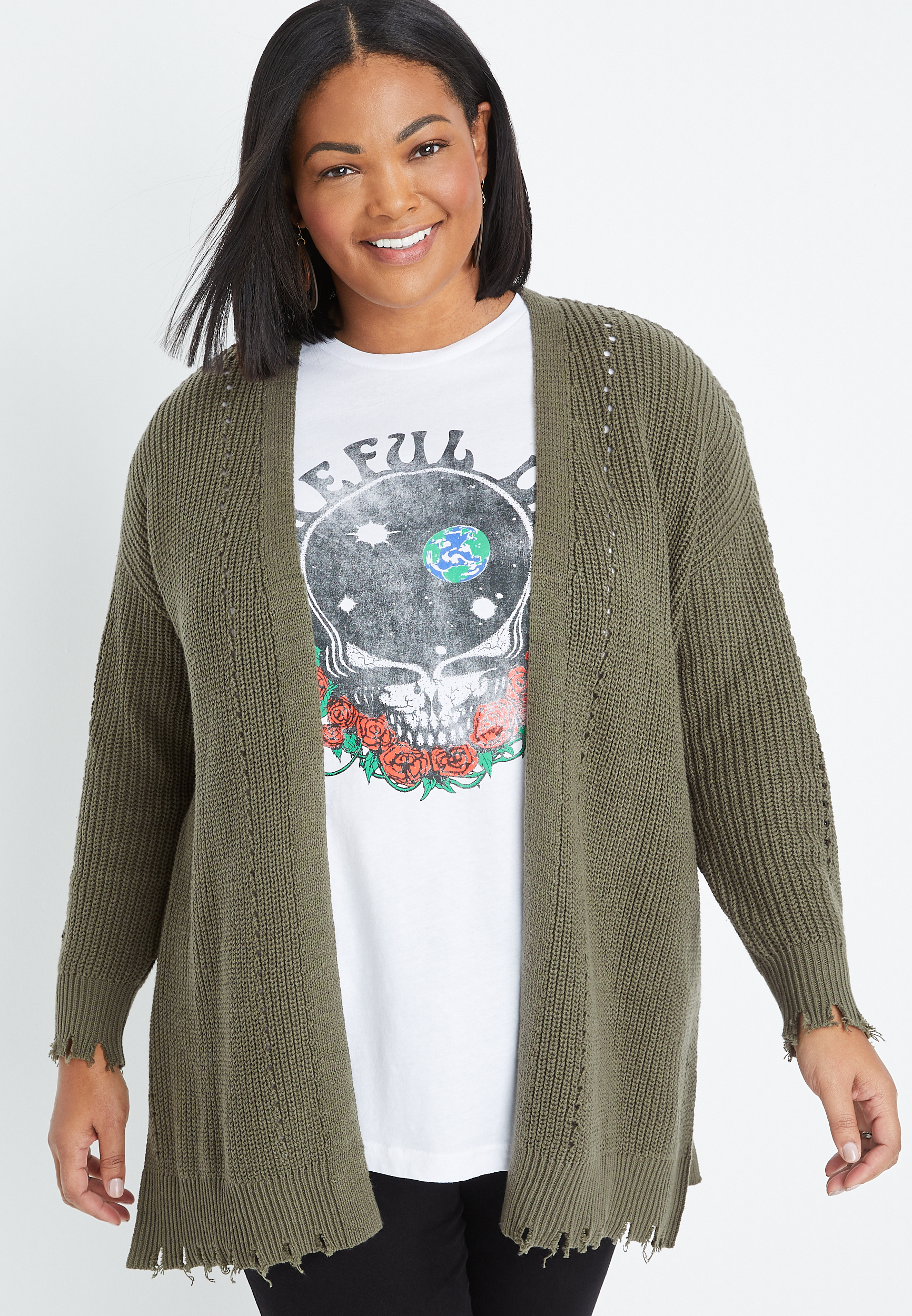 Plus Size Solid Destructed Hem Cardigan | maurices