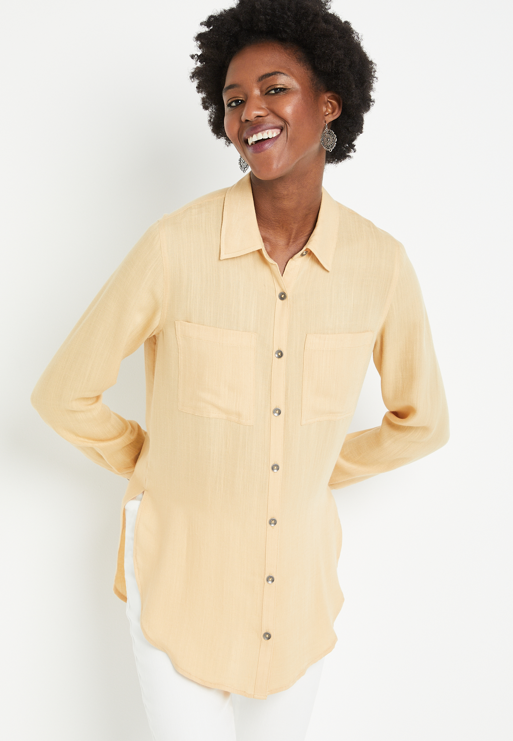Solid Button Down Linen Shirt | maurices