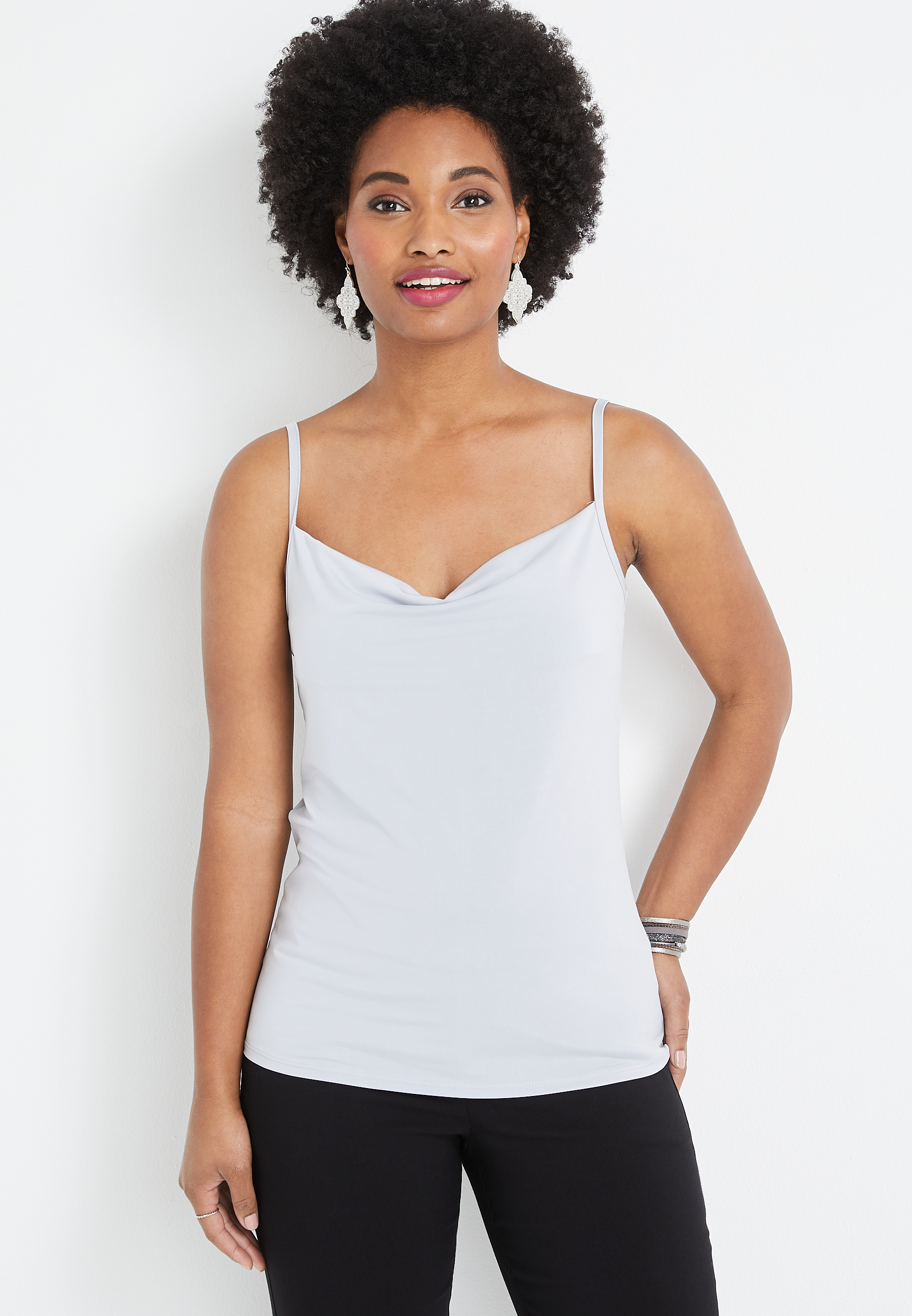 Solid Satin Cowl Neck Tank Top | maurices