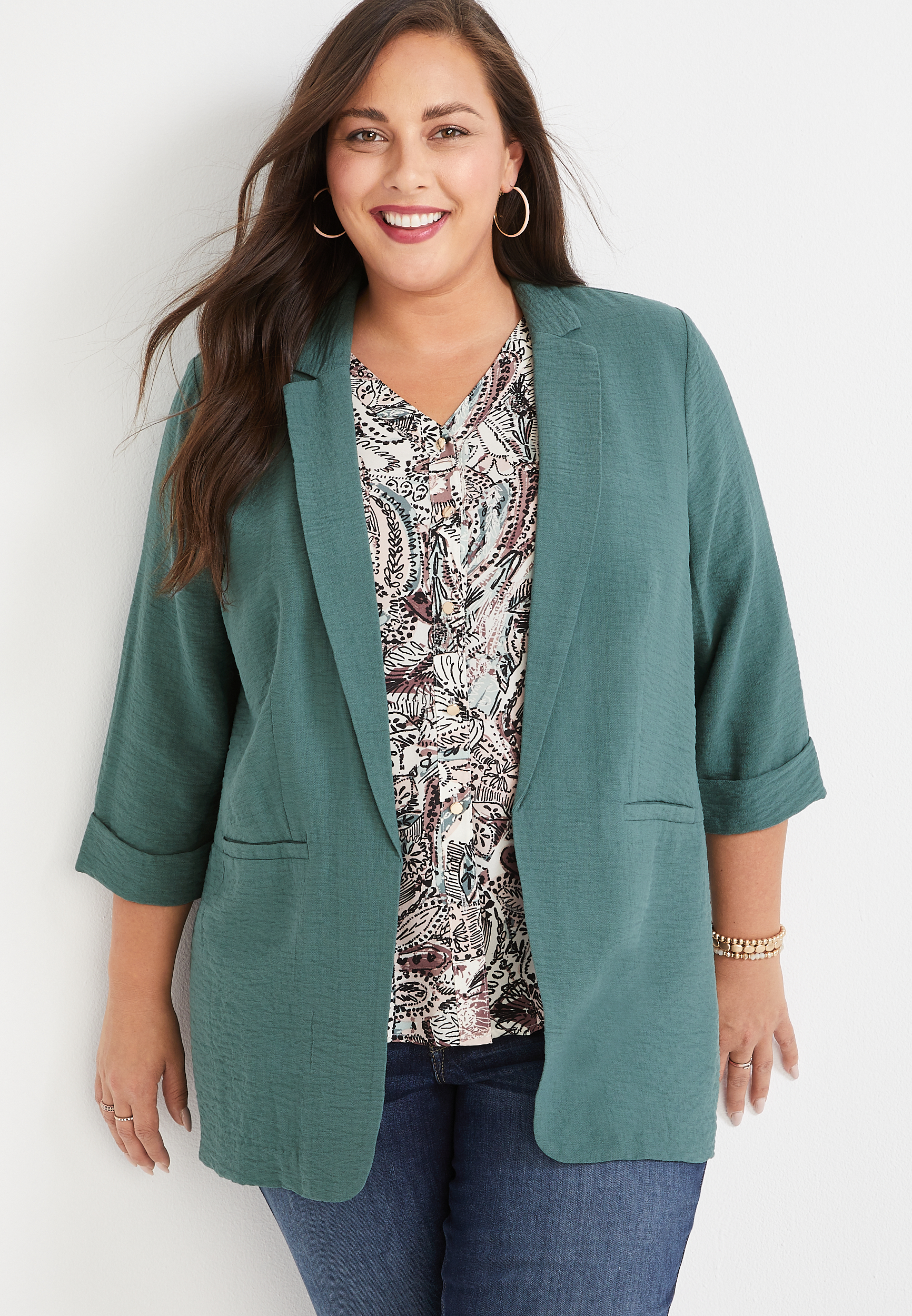 Plus Size Textured Open Front Blazer | maurices