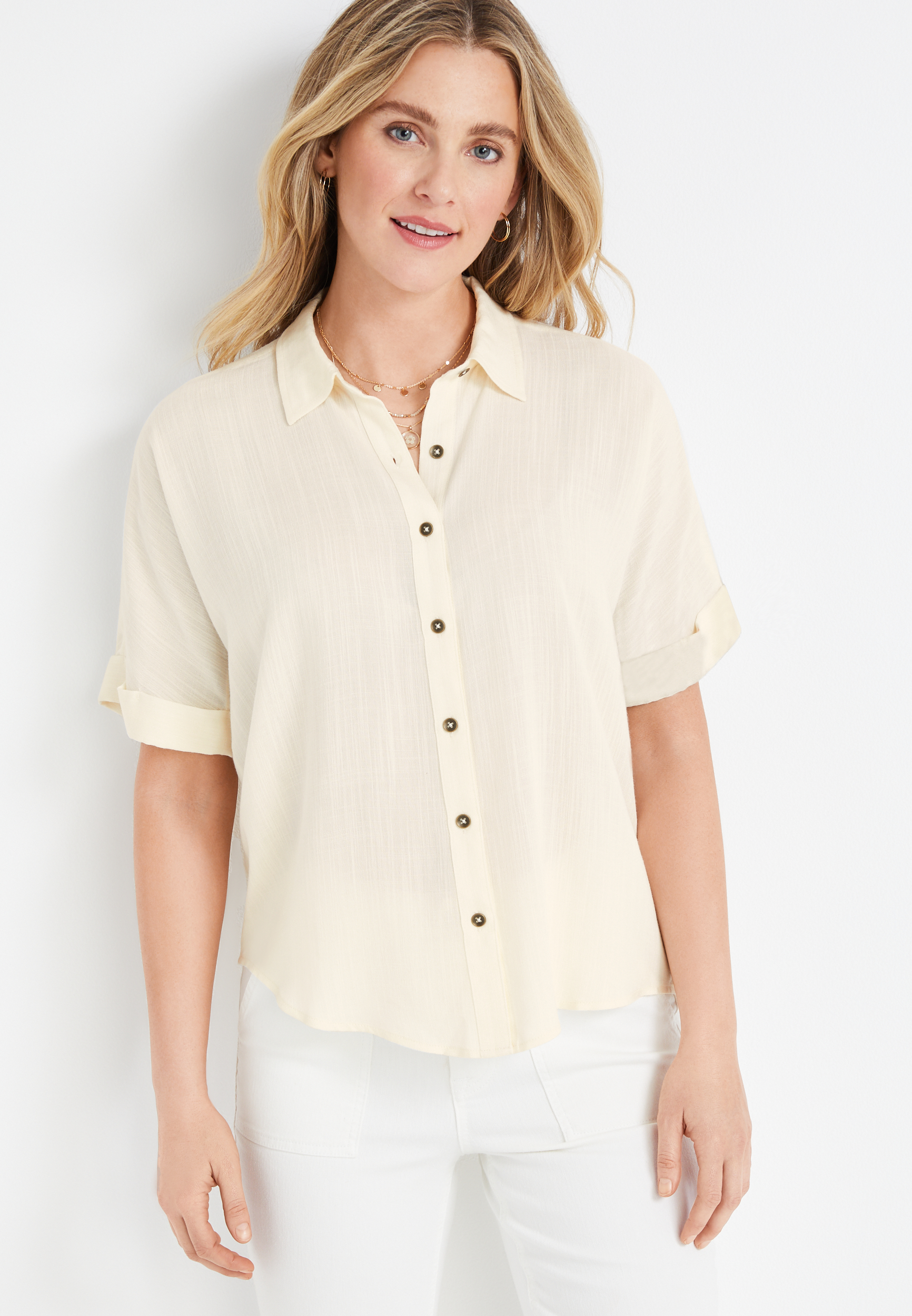 Short Sleeve Button Up Blouse | maurices