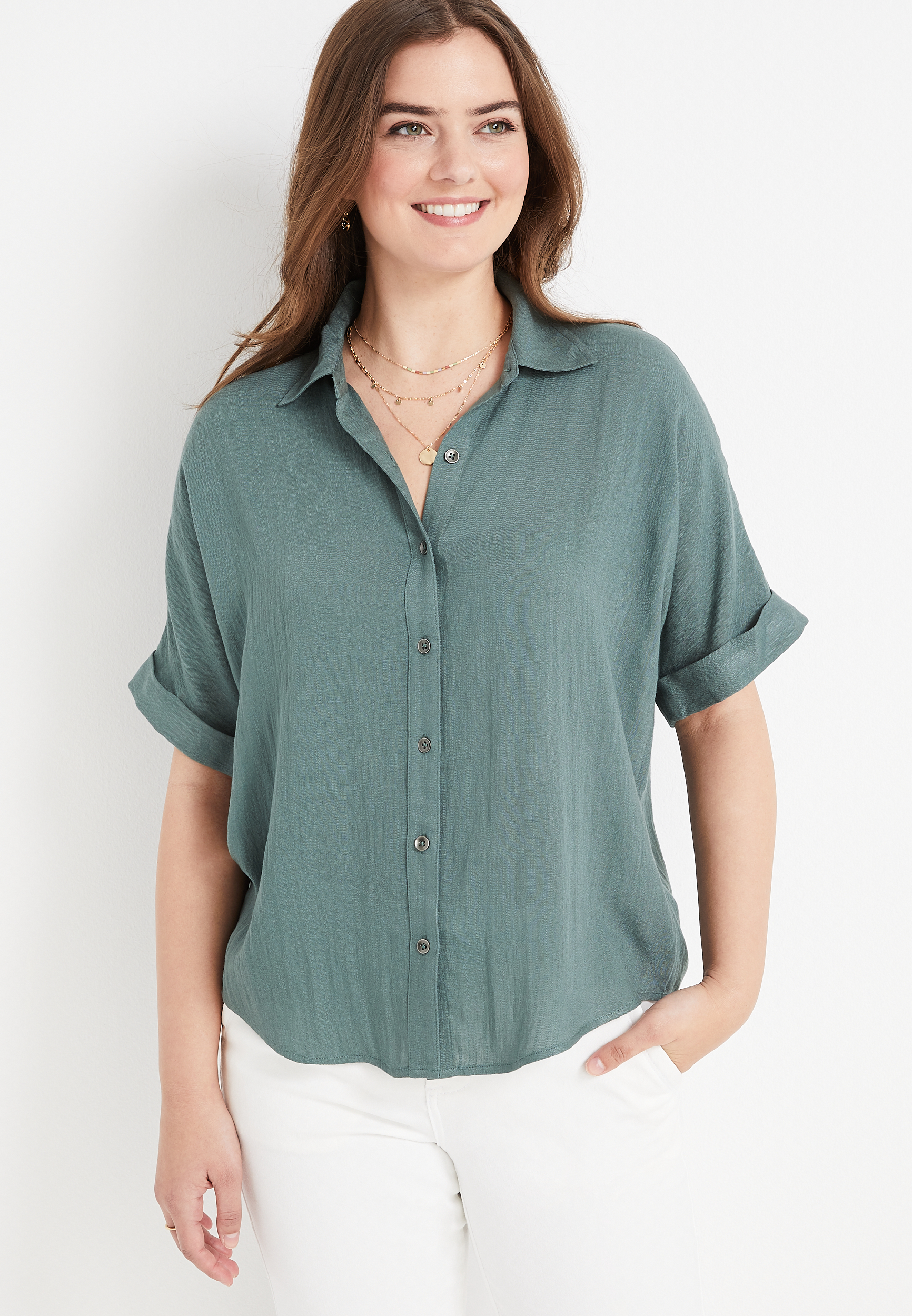 Short Sleeve Button Up Blouse | maurices