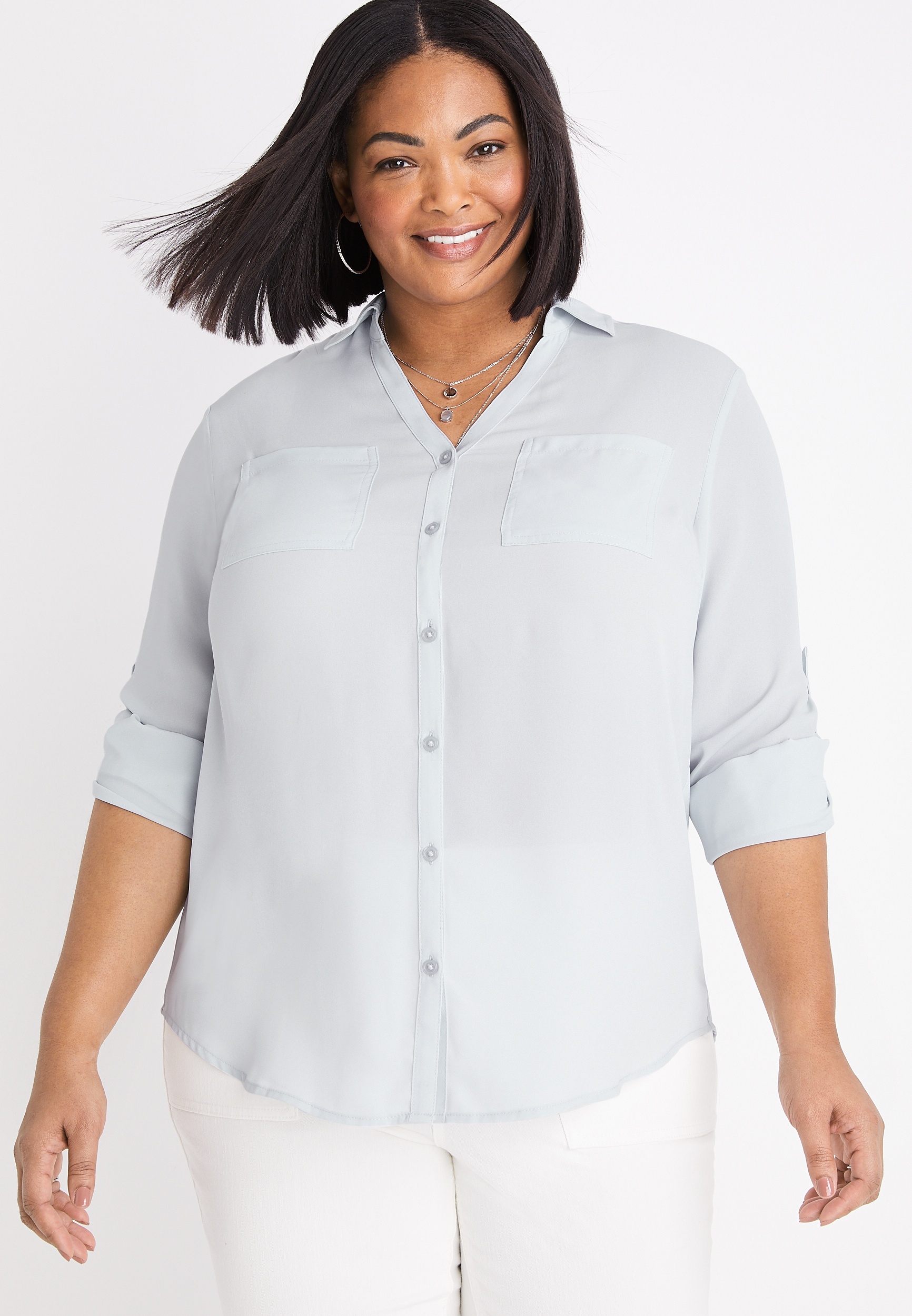 Plus Size Solid Winona Button Down Blouse | maurices