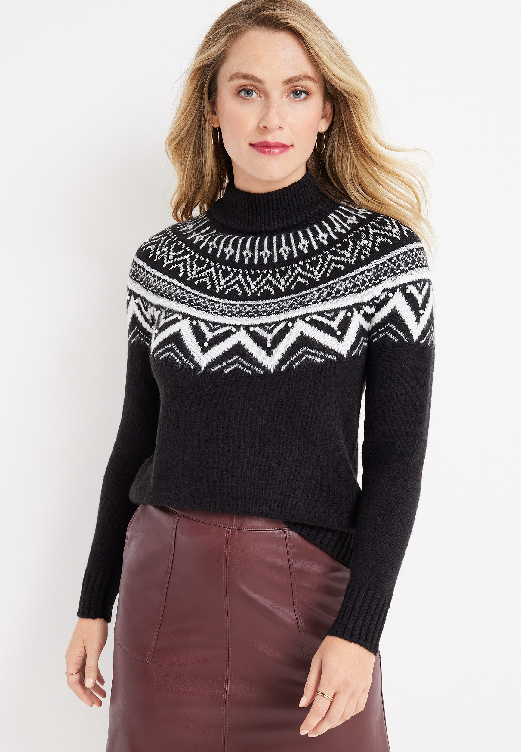 Black Pearl Fair Isle Mock Neck Sweater Maurices