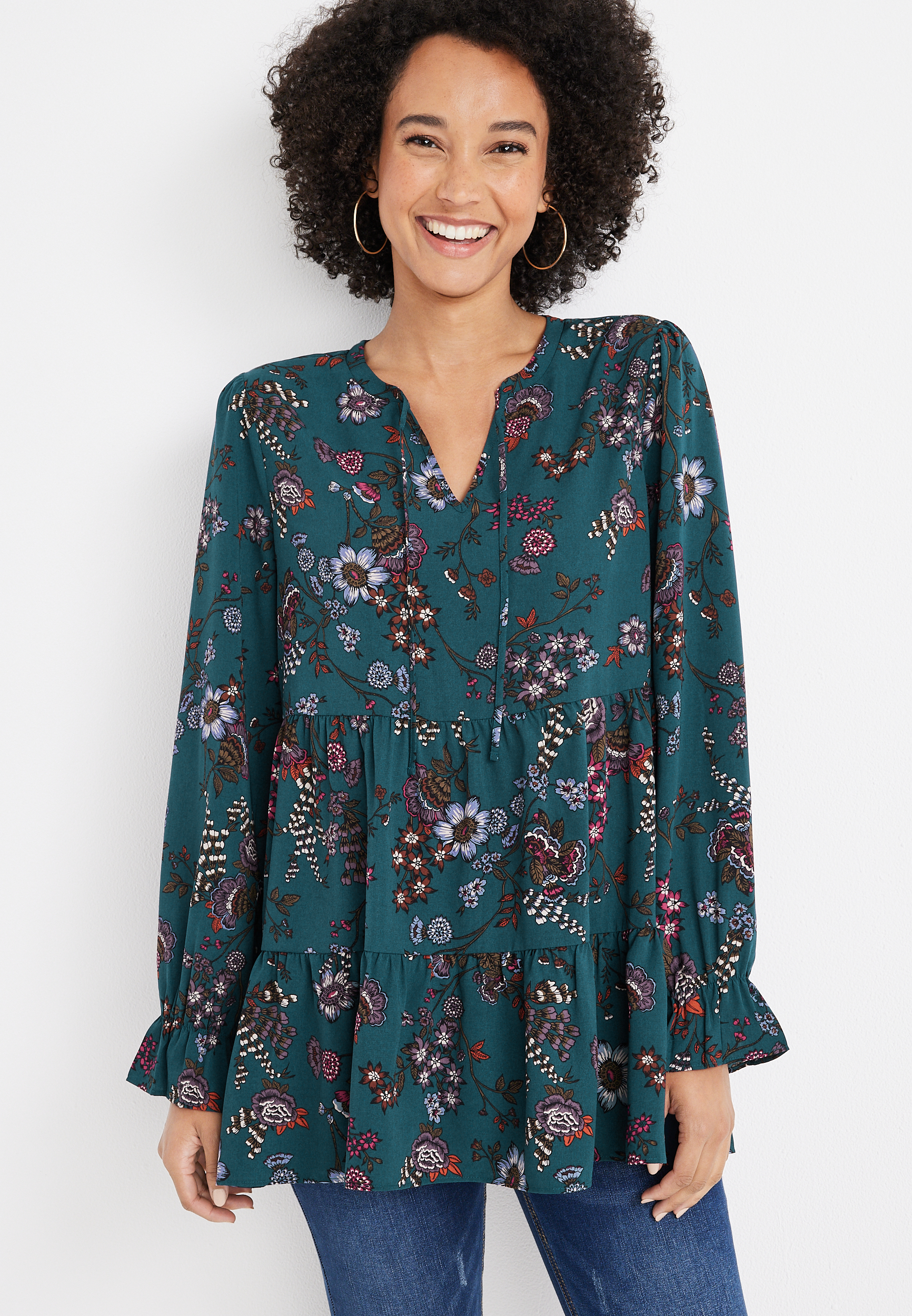 Floral Tiered Tunic Blouse | maurices