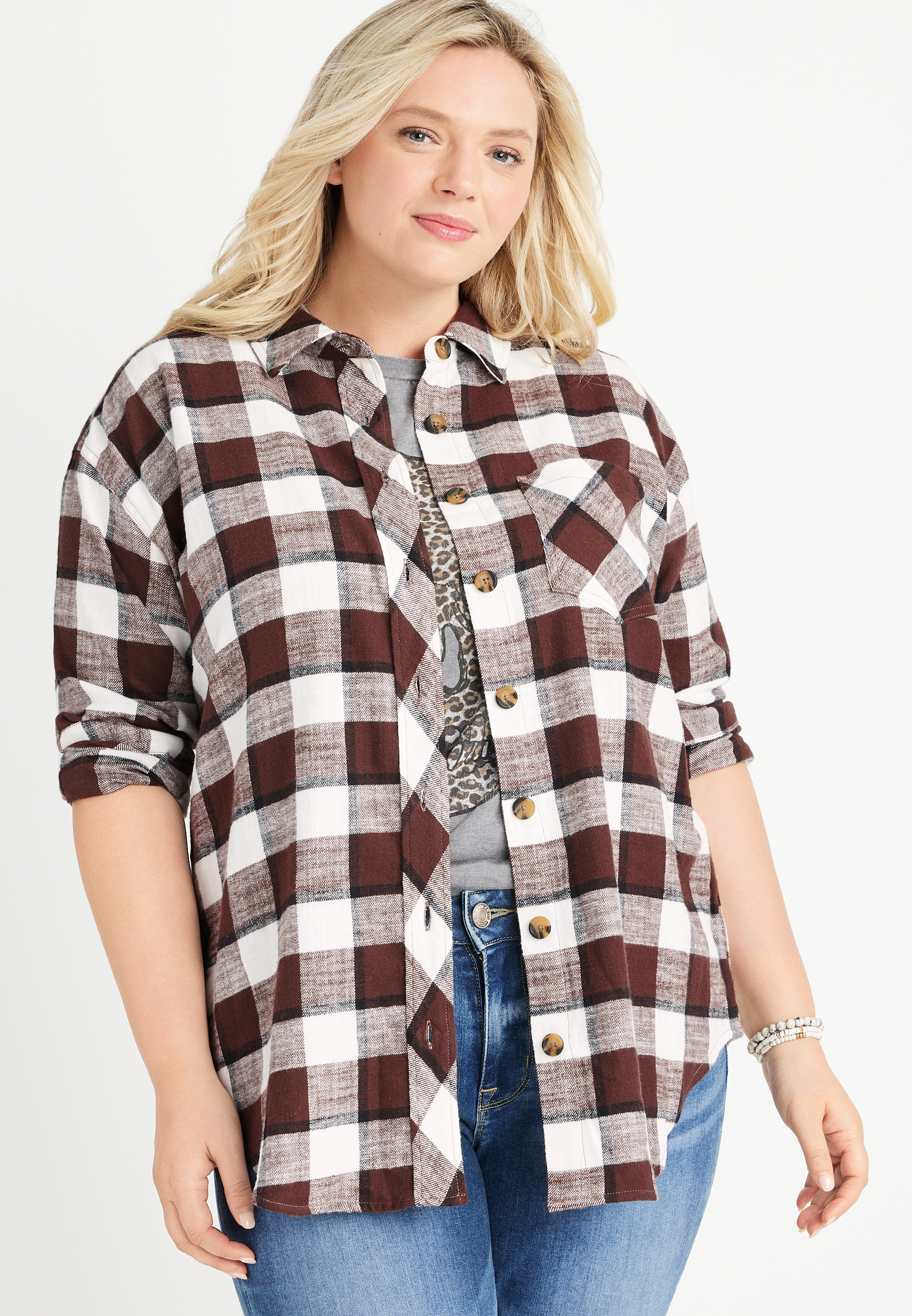 Plus Size Cabin Plaid Boyfriend Button Down Shirt | maurices