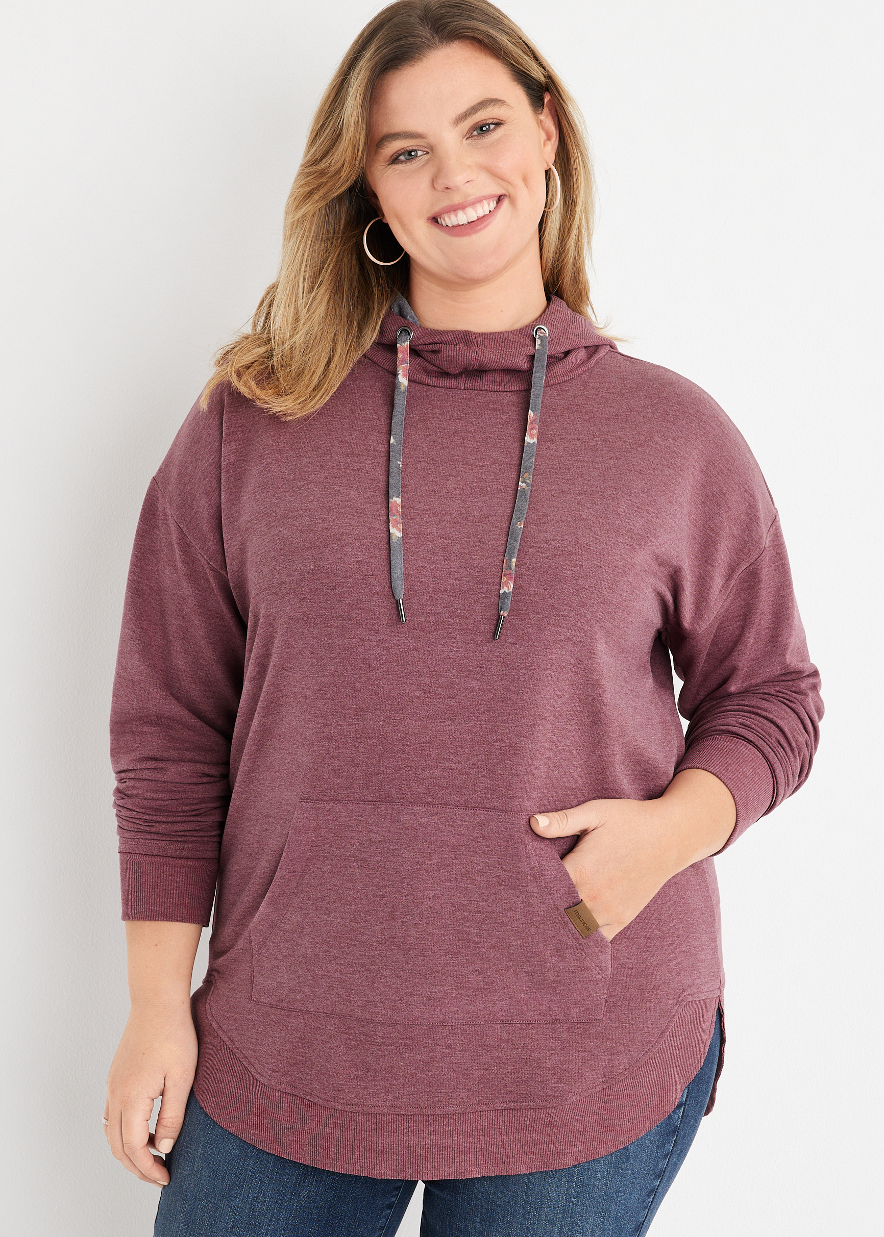 Plus Size Solid Floral Homeward Fleece Hoodie | maurices